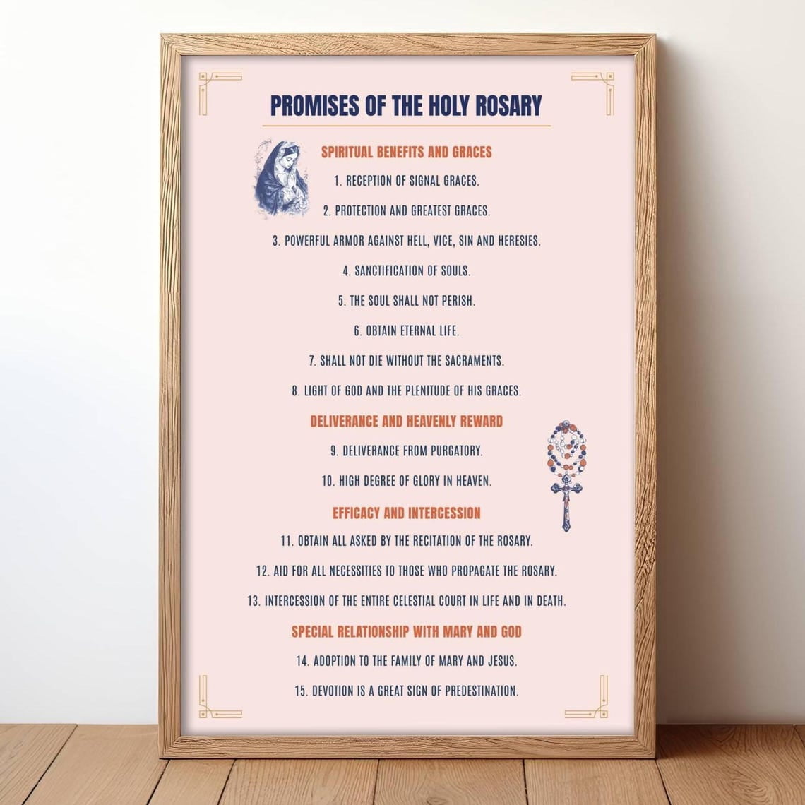 Rosary Art, Promises Of The Holy Rosary Poster Poster Decor For Living ...