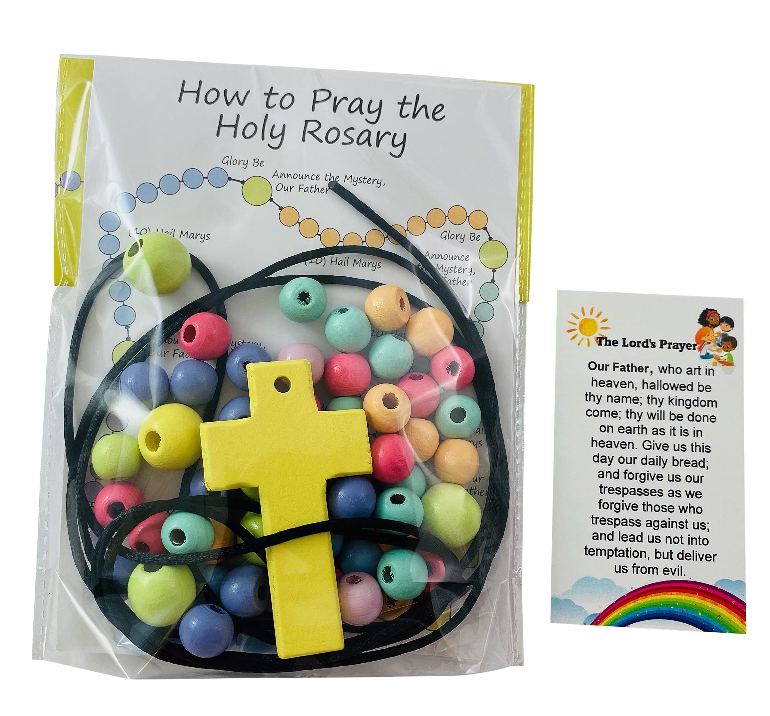 Rosary Craft Kit with Hail Mary and Our Father Holy Card Pastel Colored ...