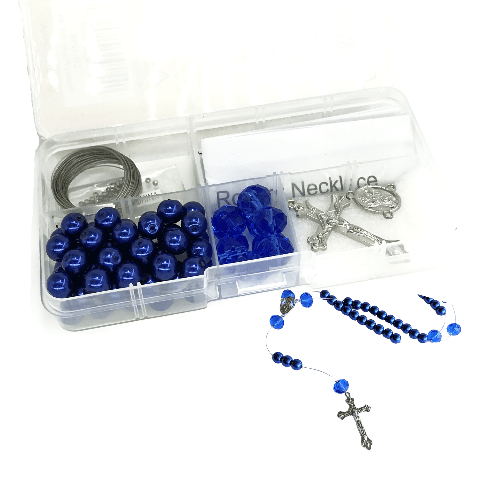 Rosary Kit, Catholic Prayer Necklace Making Supplies, Blue Crystal ...