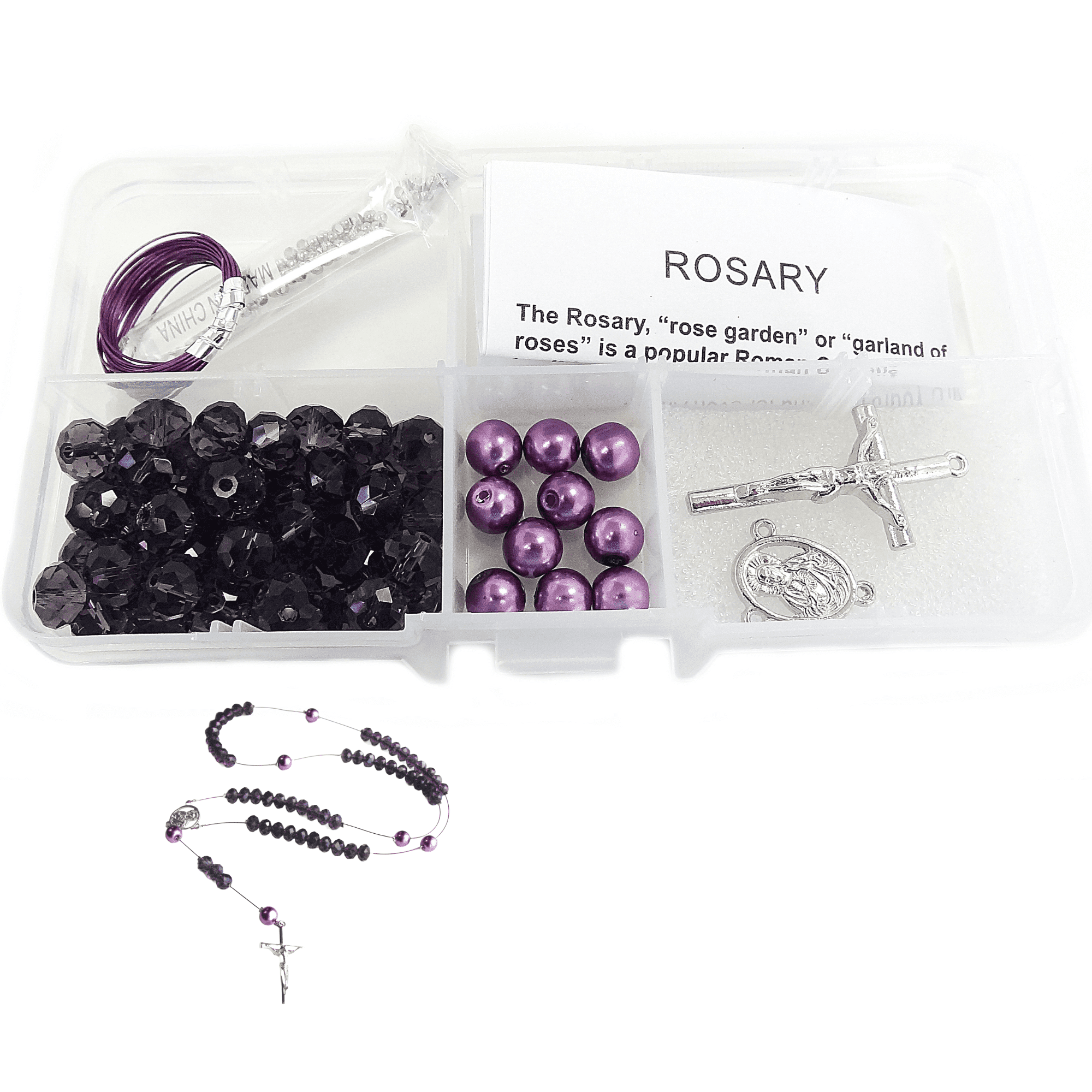 Rosary Kit, Catholic Prayer Necklace Making Supplies, Purple Glass ...