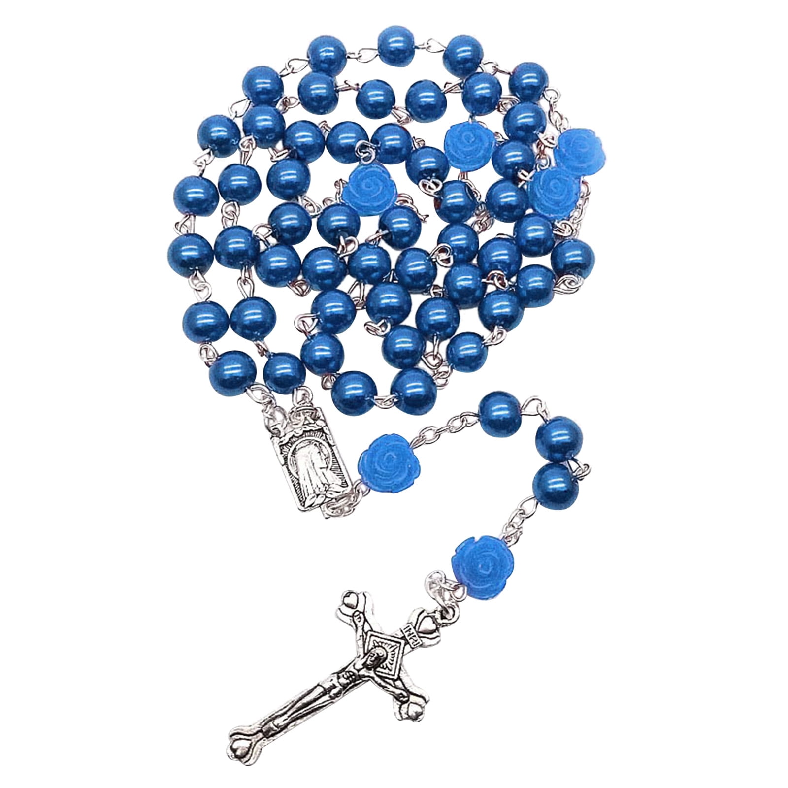 Elegant Bead Necklace Rose Flower Glass Rosary Necklace Religious ...