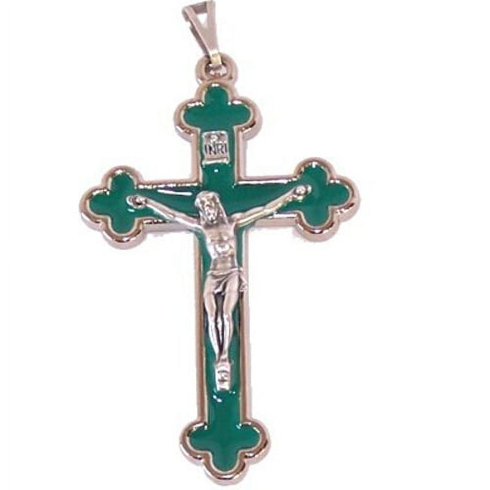 Rosary crucifix with green enamel - Extra Large - Pewter grade A (7.5 ...