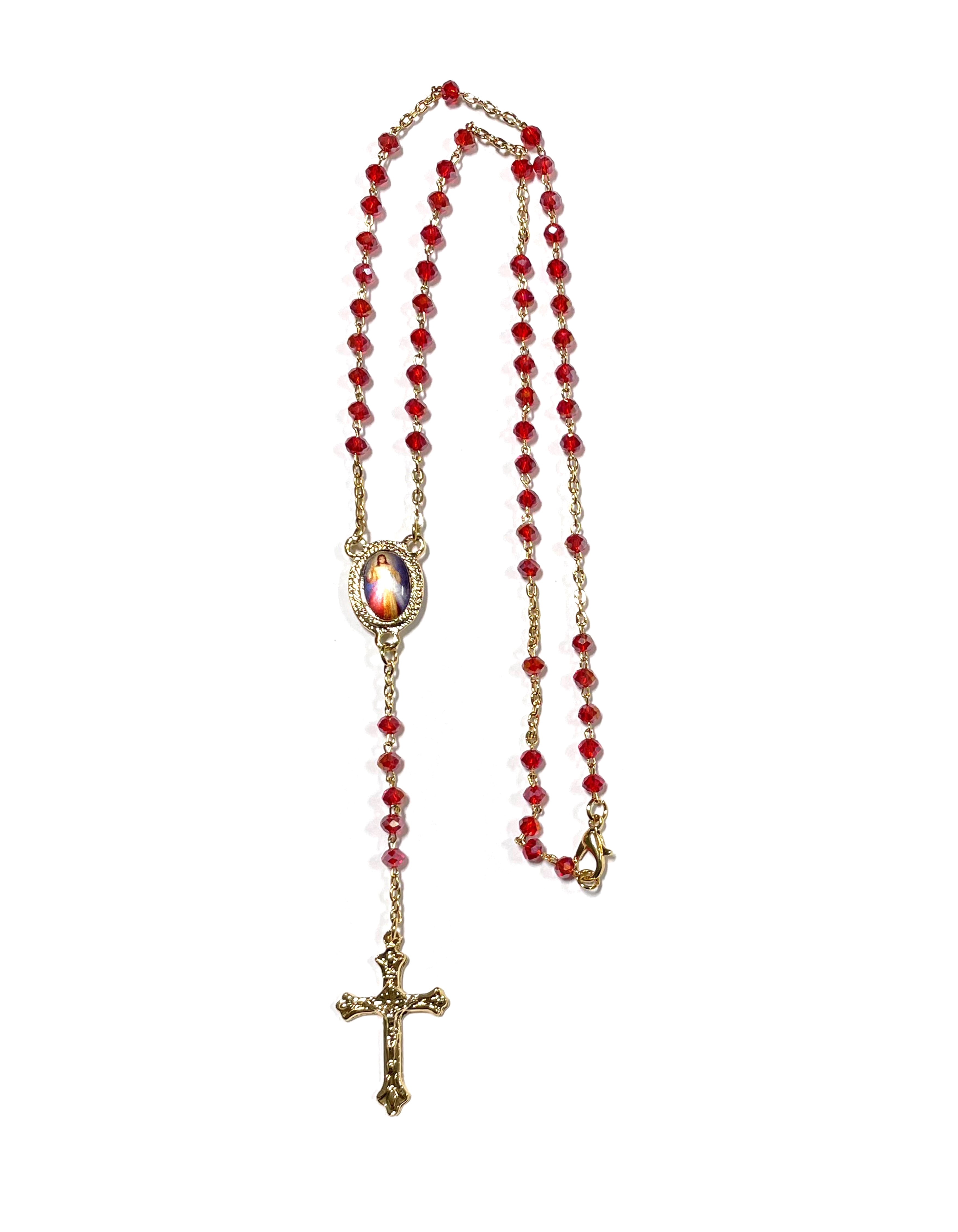 Rosary of Divine Mercy gold and red chain style - Walmart.com