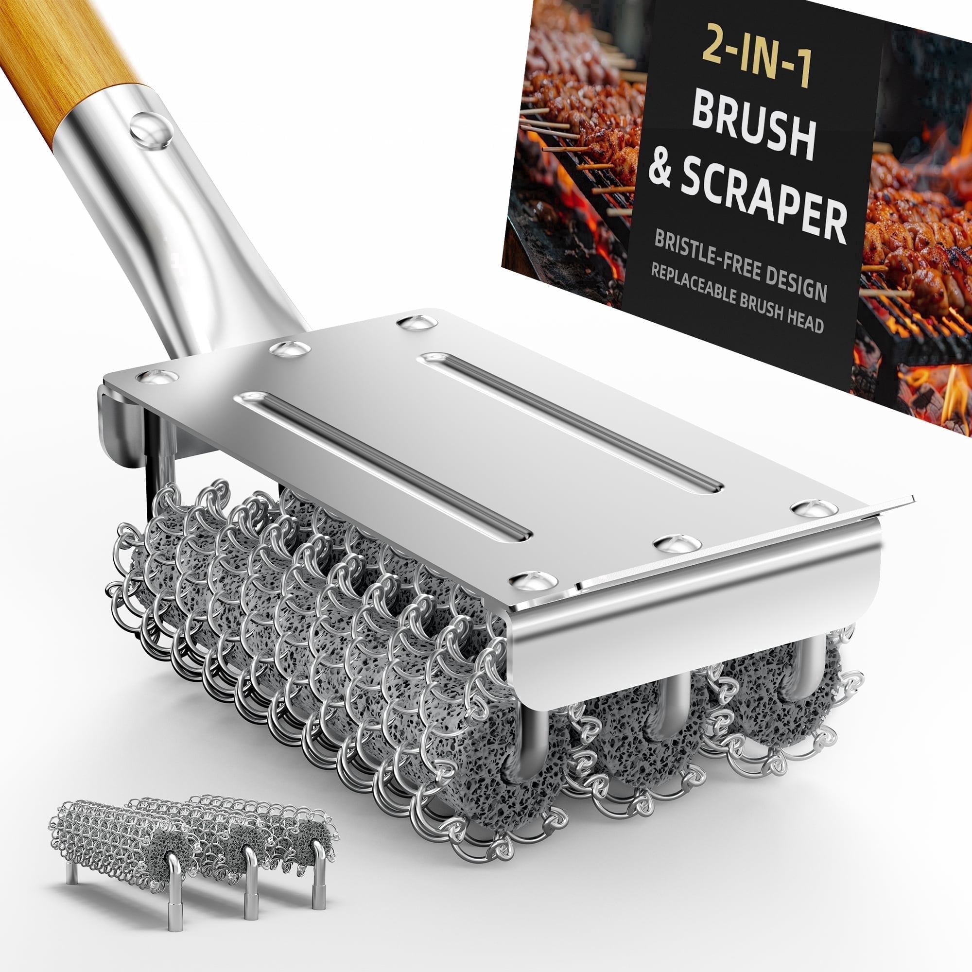Rosaver Bristle Free Grill Brush and Scraper, BBQ Grill Cleaner with 3 ...
