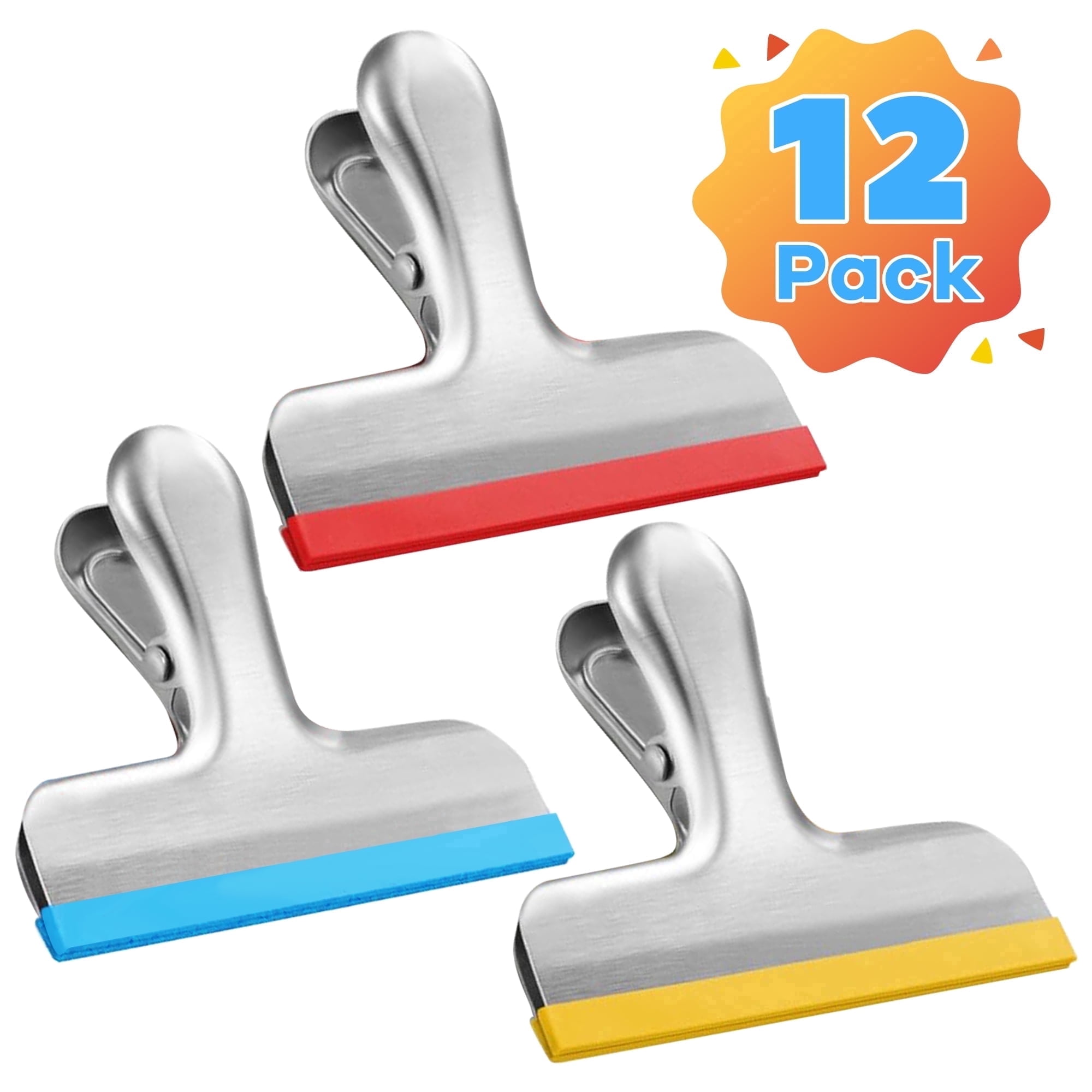 Rosaver Bag Clips 12 Pack, 3 Inch Heavy-Duty Metal Chip Clips with ...