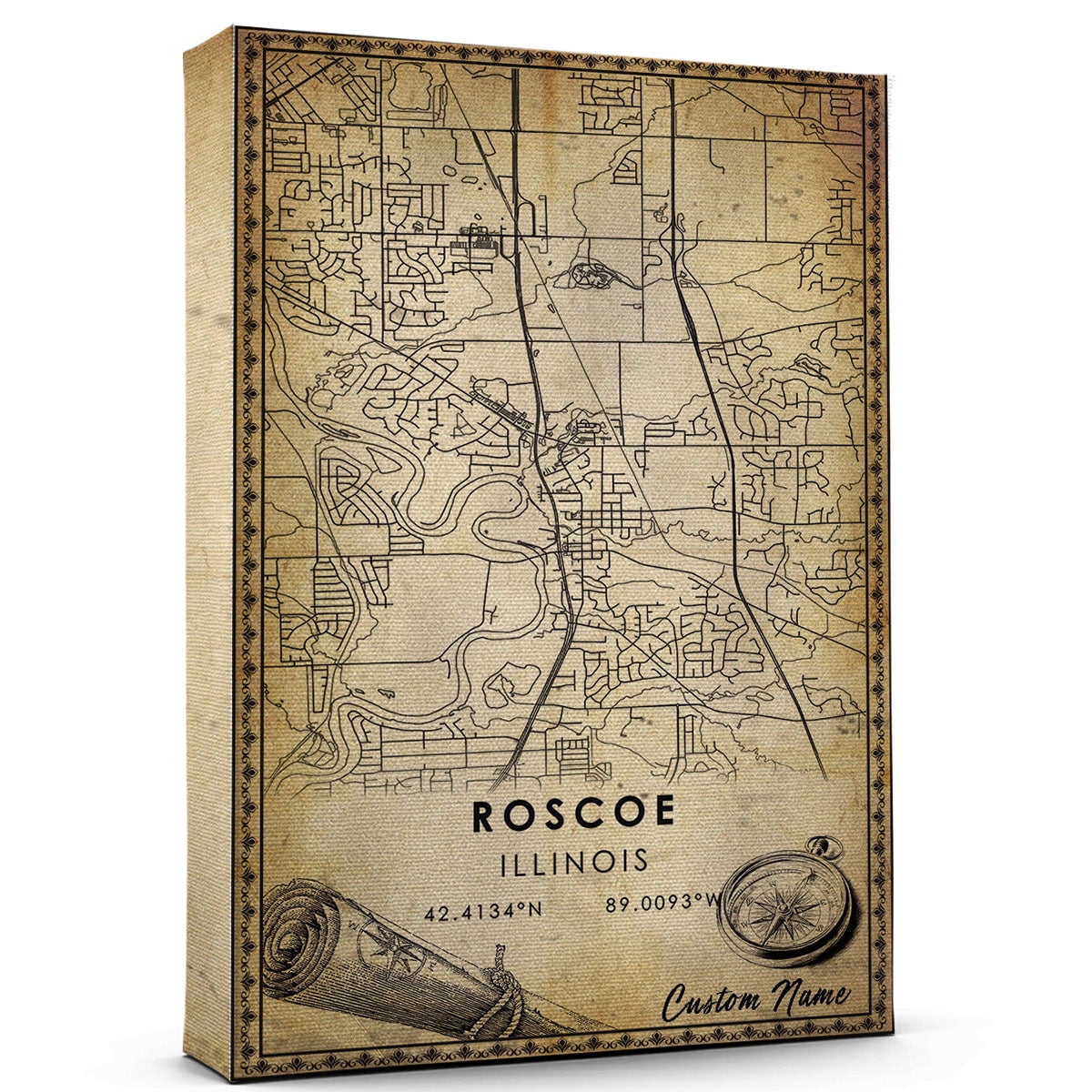 Roscoe Map Poster, Ilinois Map Art Poster, Canvas, Roscoe Map City ...
