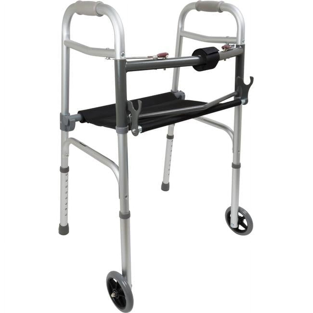 Roscoe Medical 300 lb Two Button with Seat & Wheels Walker, Aluminum ...