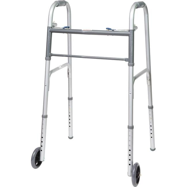 Roscoe Medical 350 lb Adult Two Button with Wheels Walker - Steel ...
