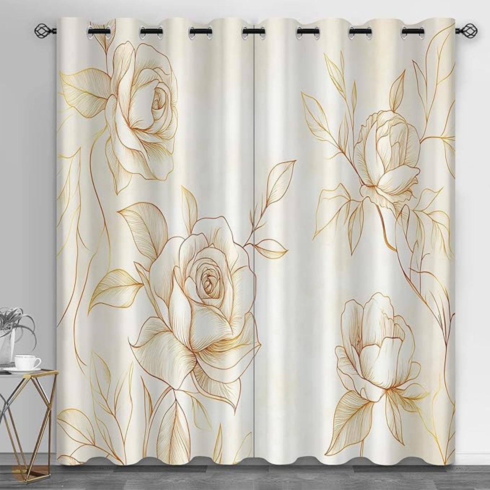 Rose 3D Printed Curtains, Modern Floral Window Treatments For Bedroom ...