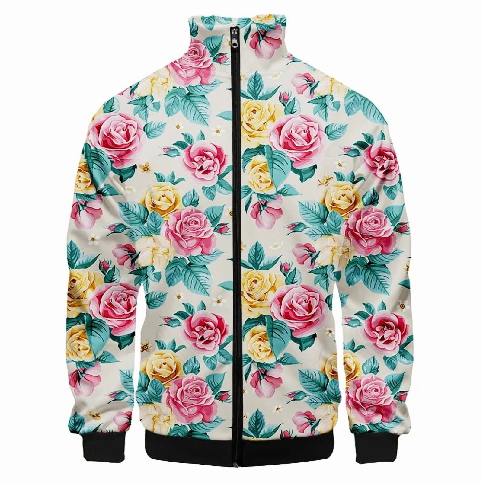 Rose 3d Printed Plants Flower Jacket For Men Outdoor Street Oversized ...