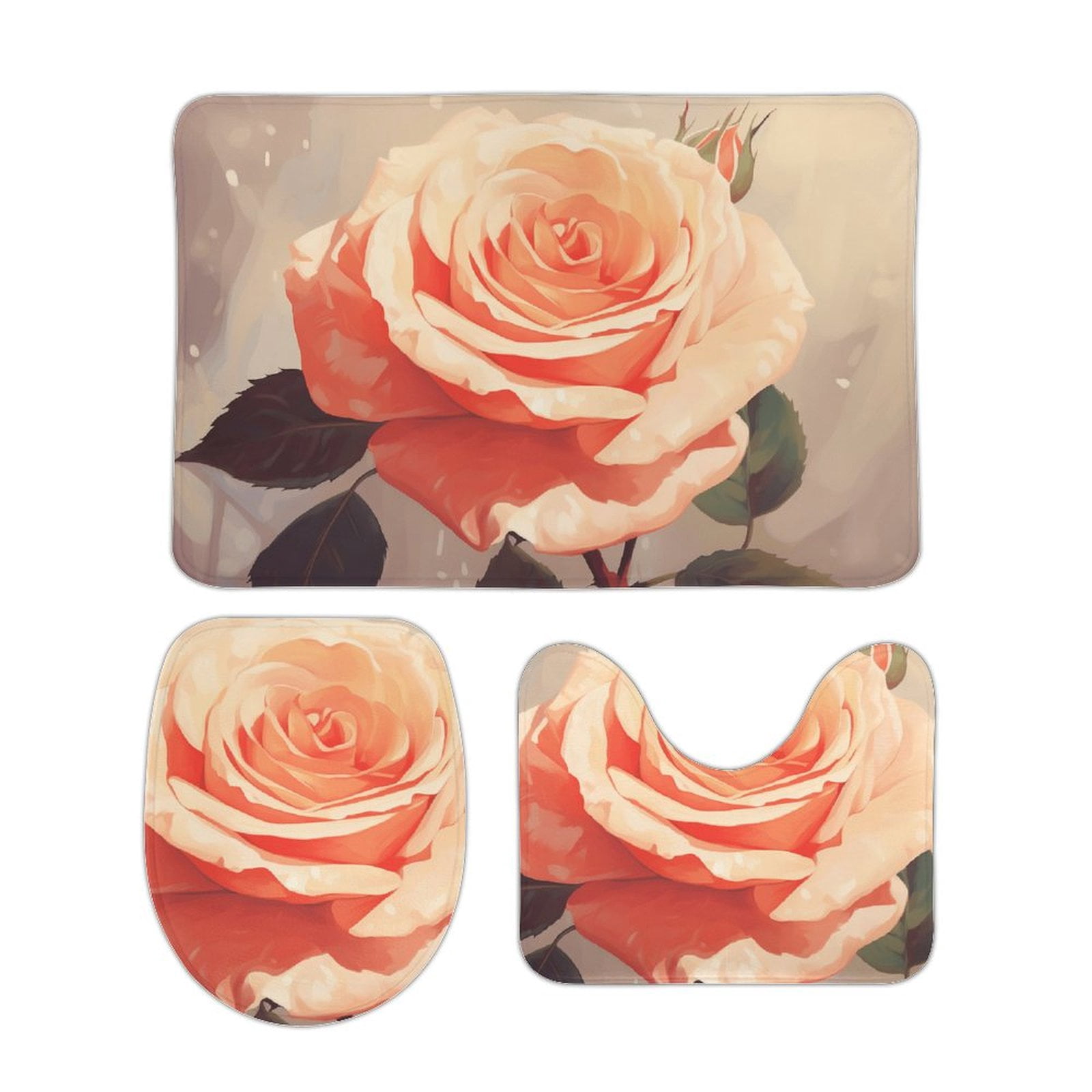 Rose (70) Bathroom Mats Set 3-piece Bath Mats , Washable Deck, Kitchen ...