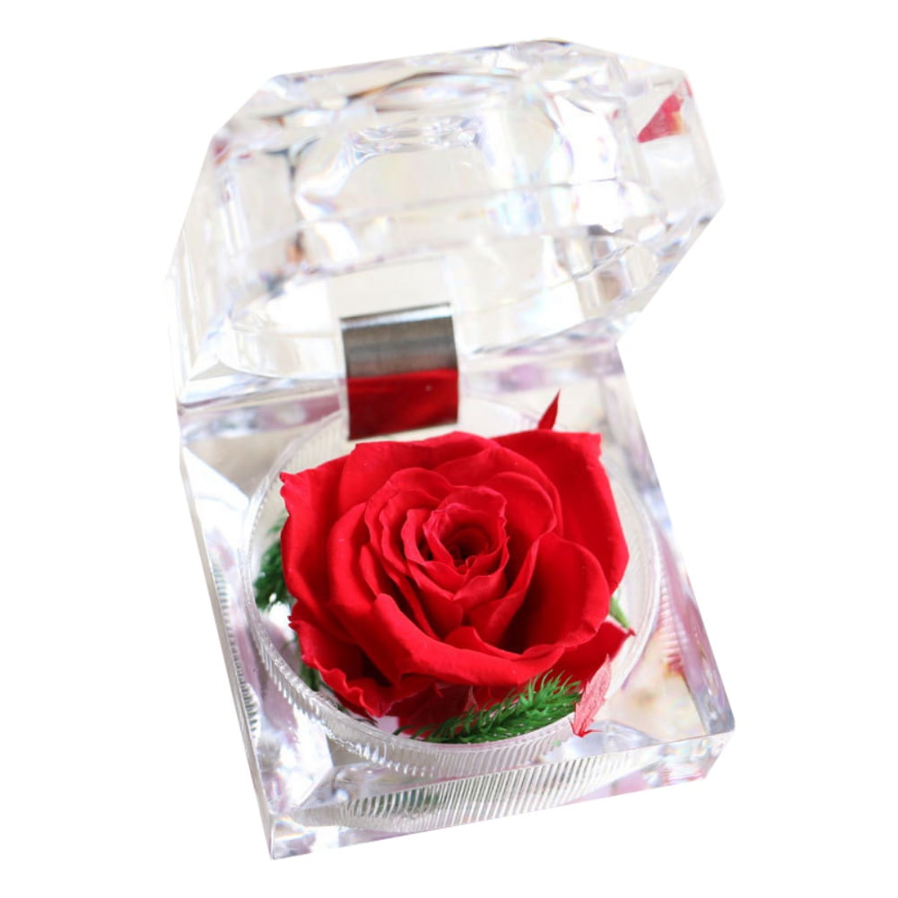 Rose in Acrylic Crystal Ring Box, Handmade Real Preserved Fresh Flower ...