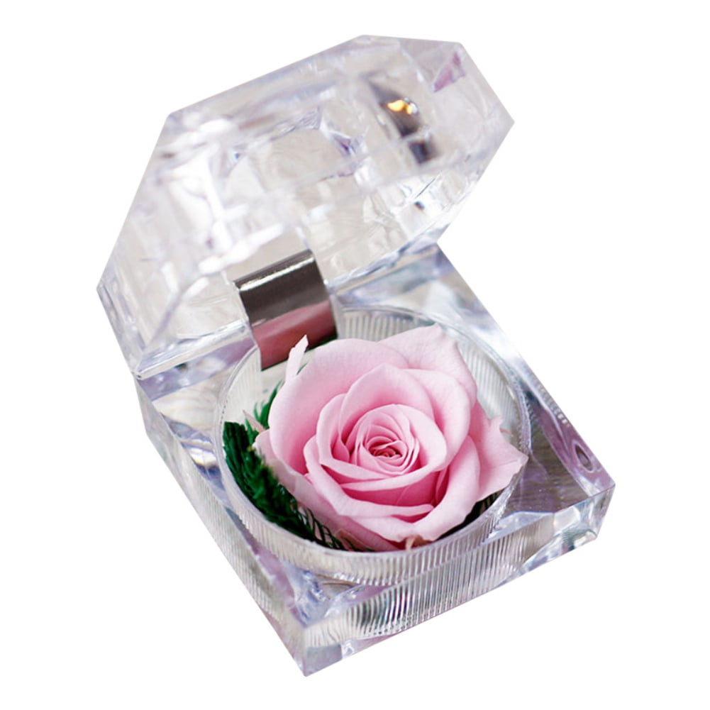 Rose in Acrylic Crystal Ring Box, Handmade Real Preserved Fresh Flower ...
