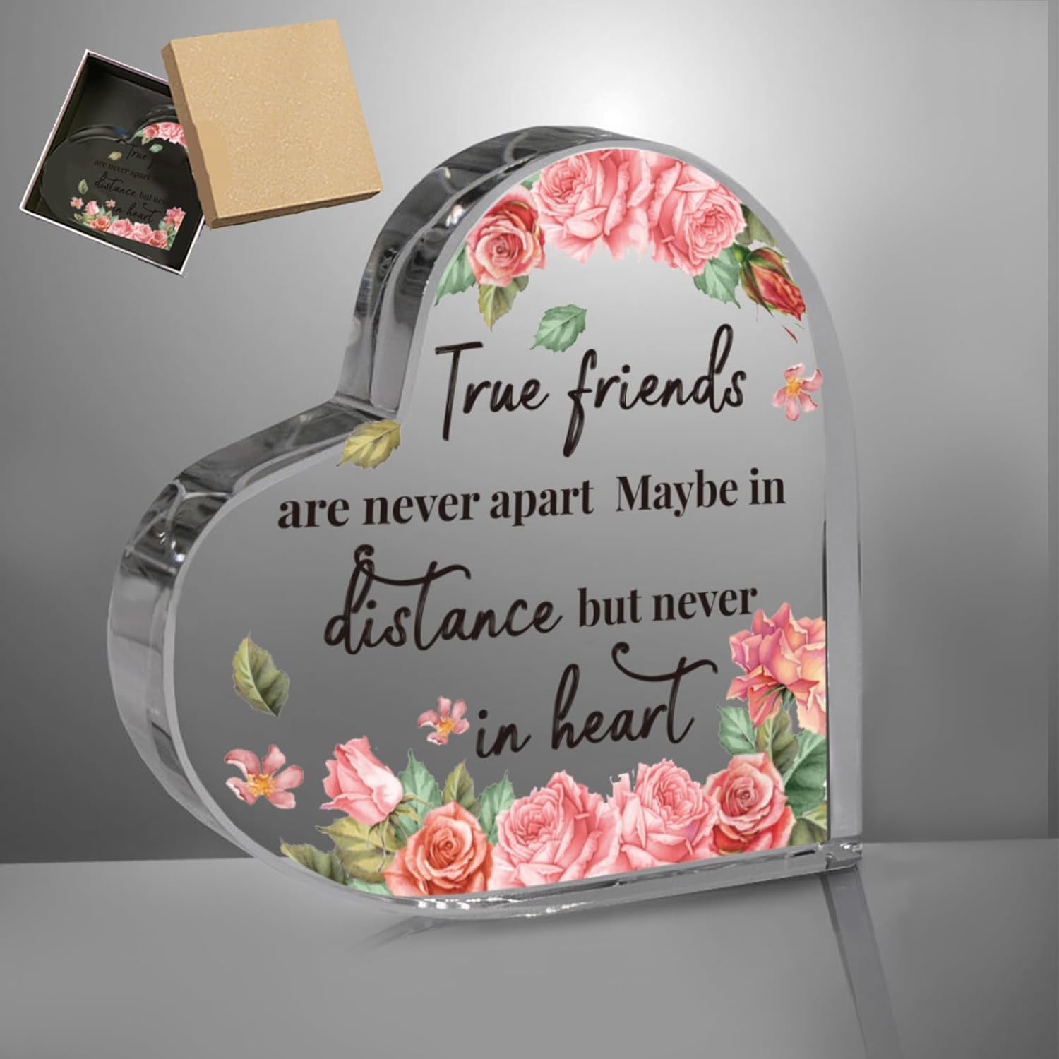 Rose Acrylic Heart True Friends Gift Long Distance Friendship Gift ...