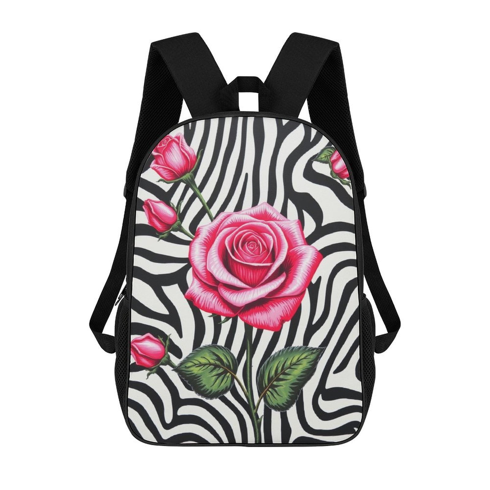 Rose And Zebra Print Pattern Book Bag Woman Man Bag 17 Inch Backpack ...