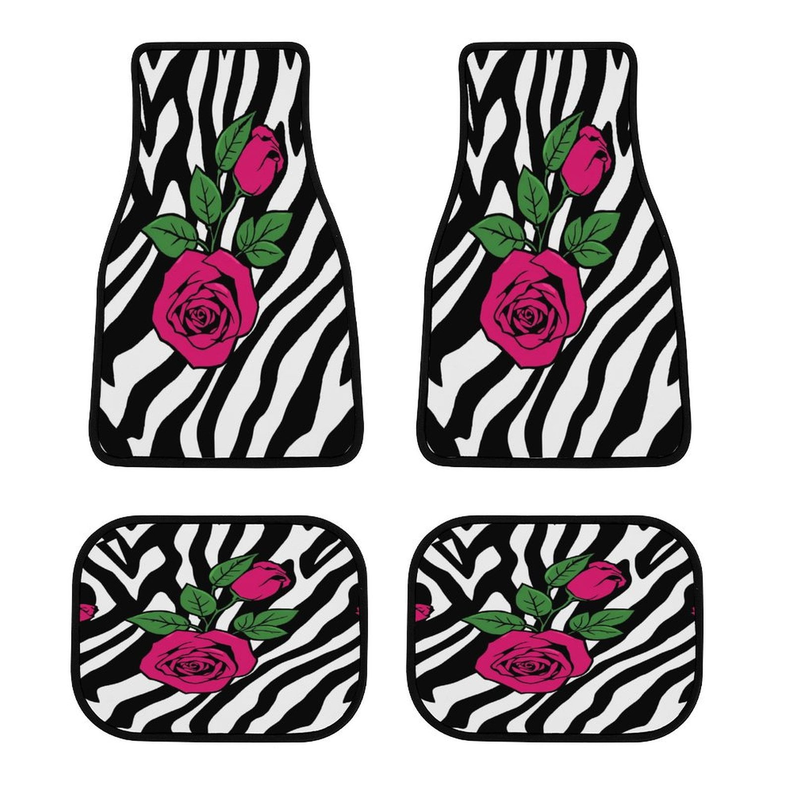 Rose And Zebra Print Pattern Car Floormat Heavy Duty Front Rear Floor ...