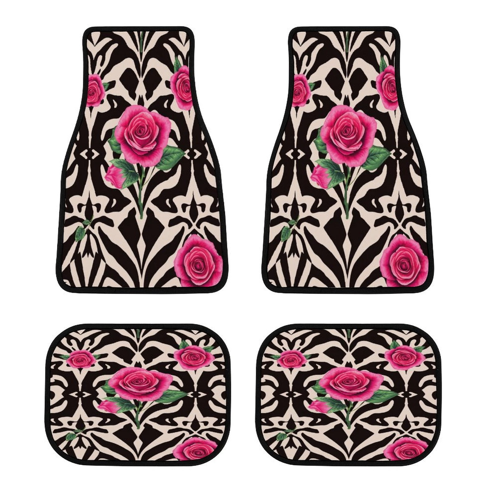Rose And Zebra Print Pattern Car Floormat Heavy Duty Front Rear Floor ...