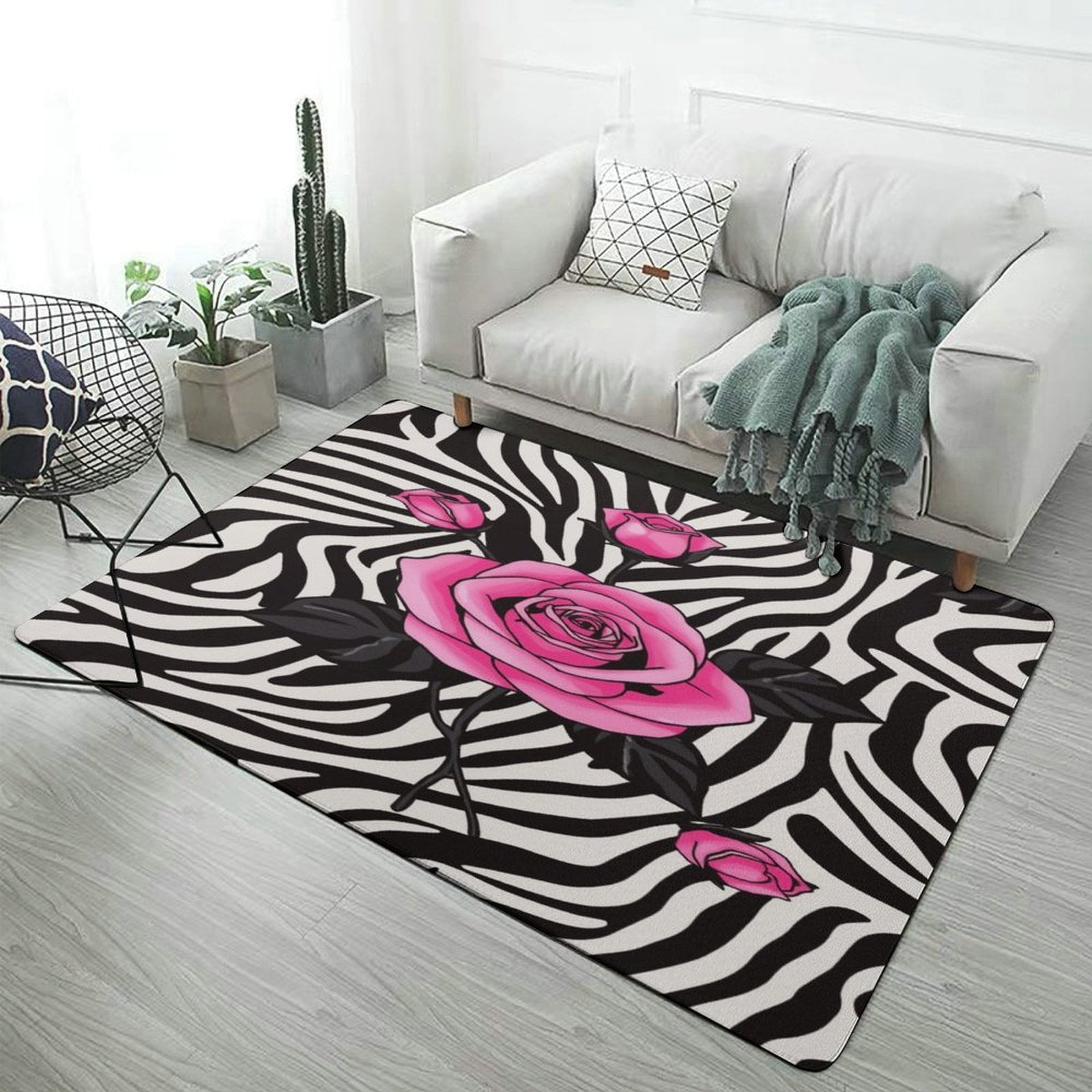 Rose And Zebra Print Pattern Carpet Large Size Living Room American ...