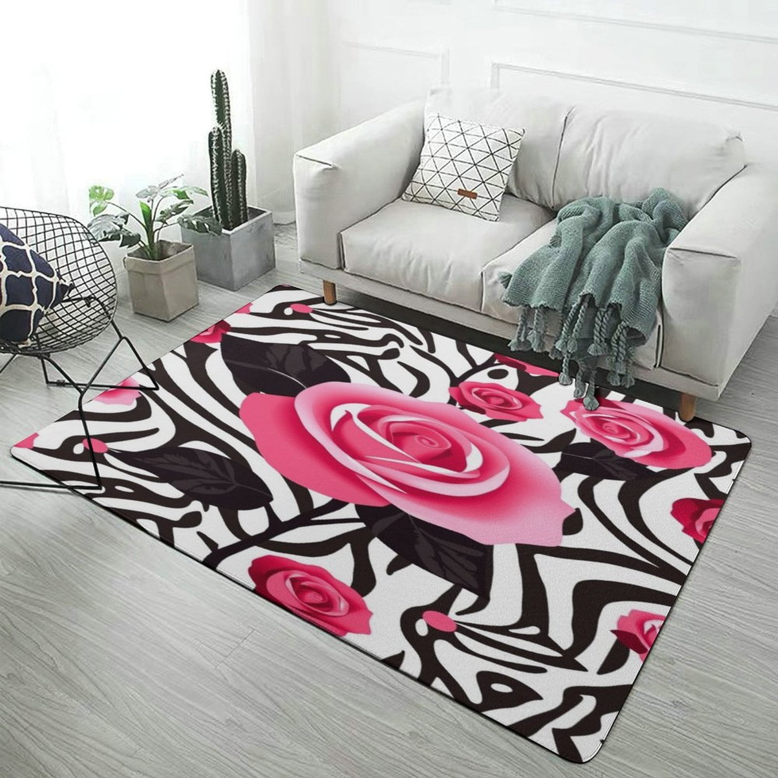 Rose And Zebra Print Pattern Carpet Large Size Living Room American ...