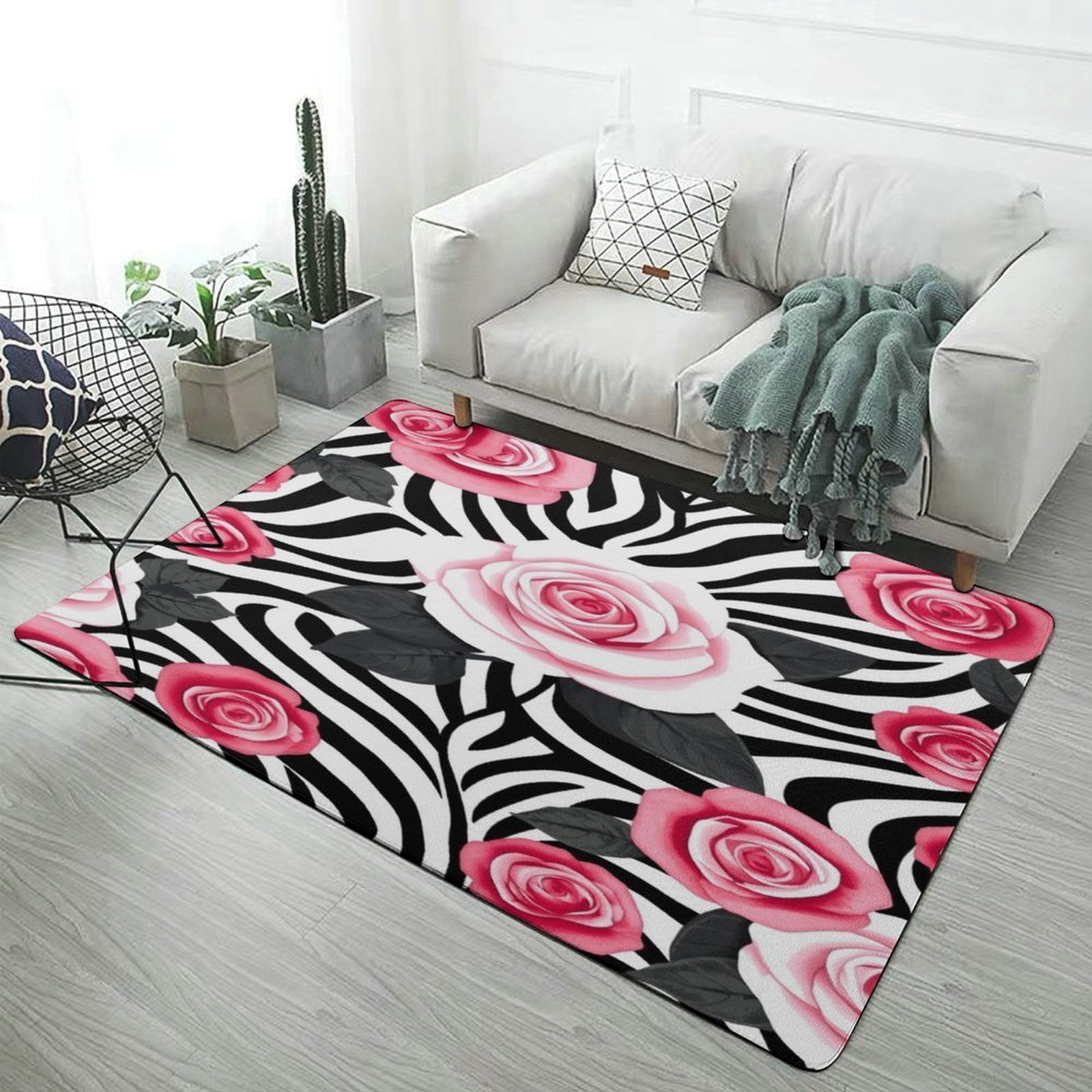 Rose And Zebra Print Pattern Carpet Large Size Living Room American ...