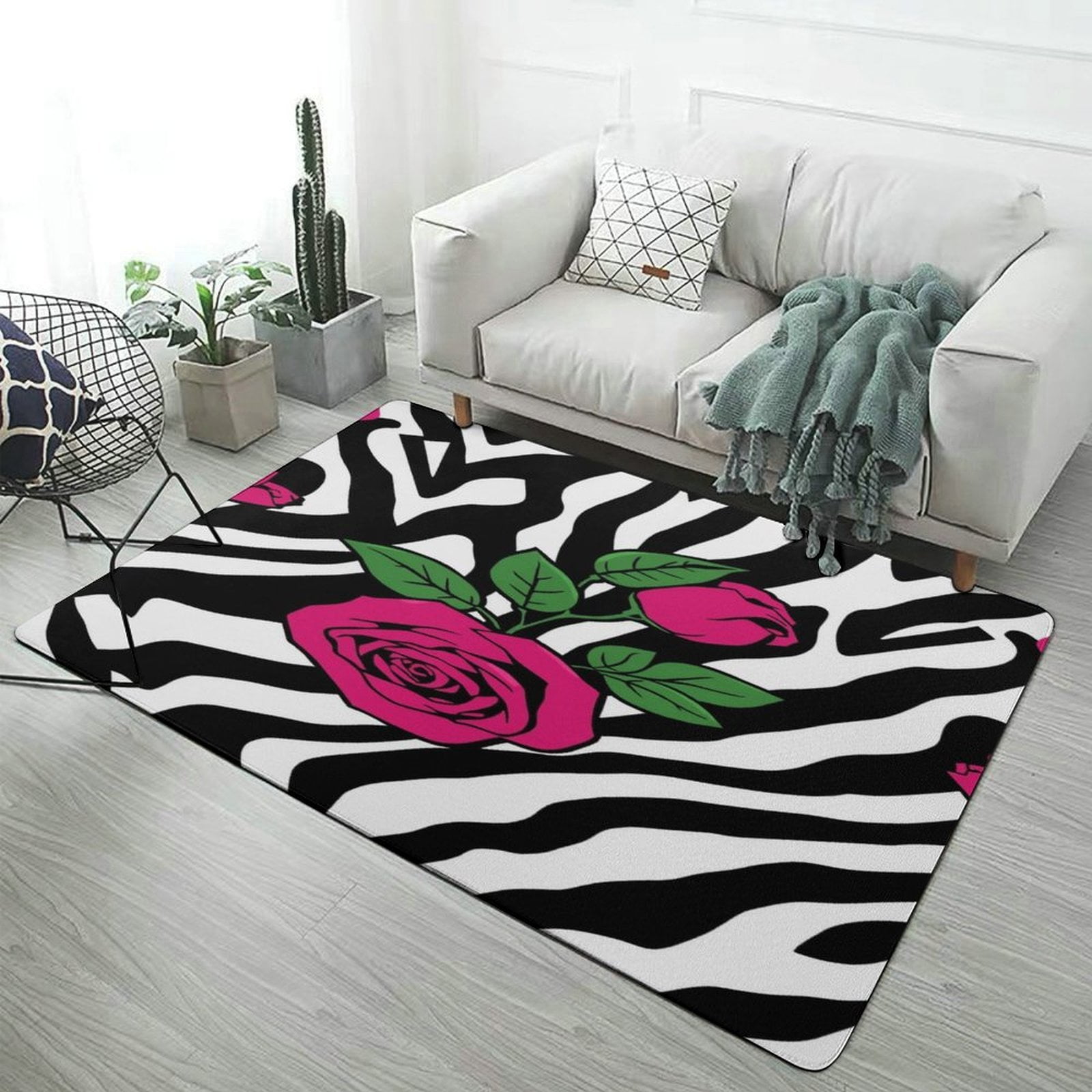 Rose And Zebra Print Pattern Carpet Large Size Living Room American ...