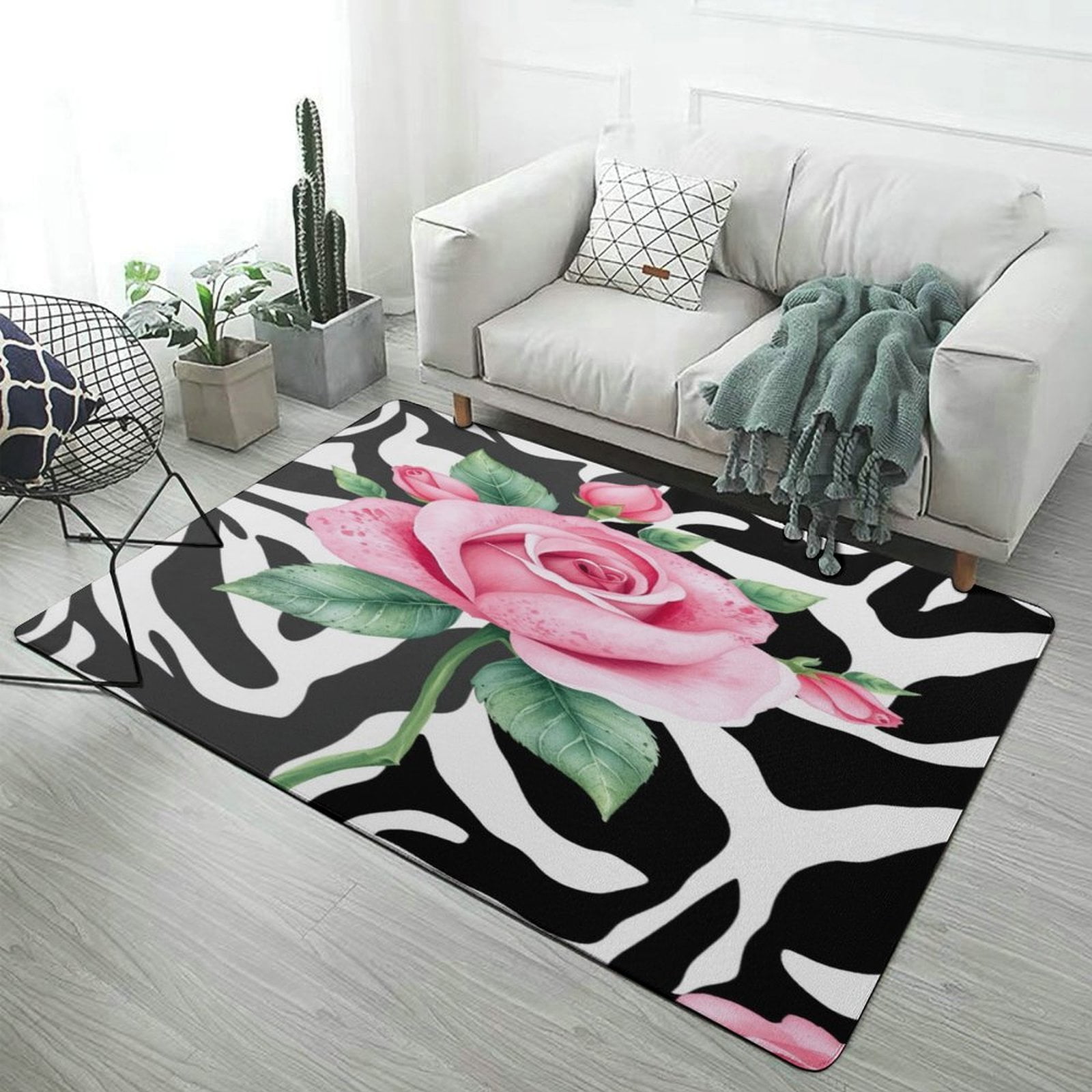 Rose And Zebra Print Pattern Carpets for Living Room Luxury Rations ...