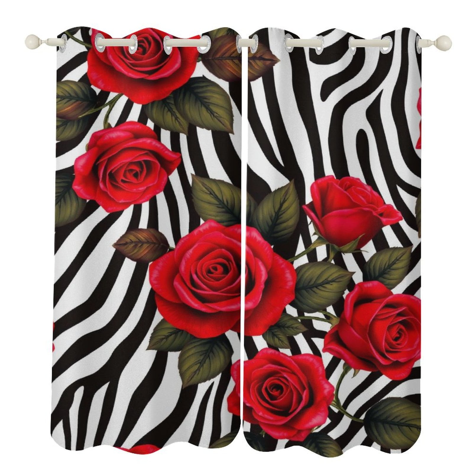Rose And Zebra Print Pattern Curtain for Living Room Bedroom Set Design ...