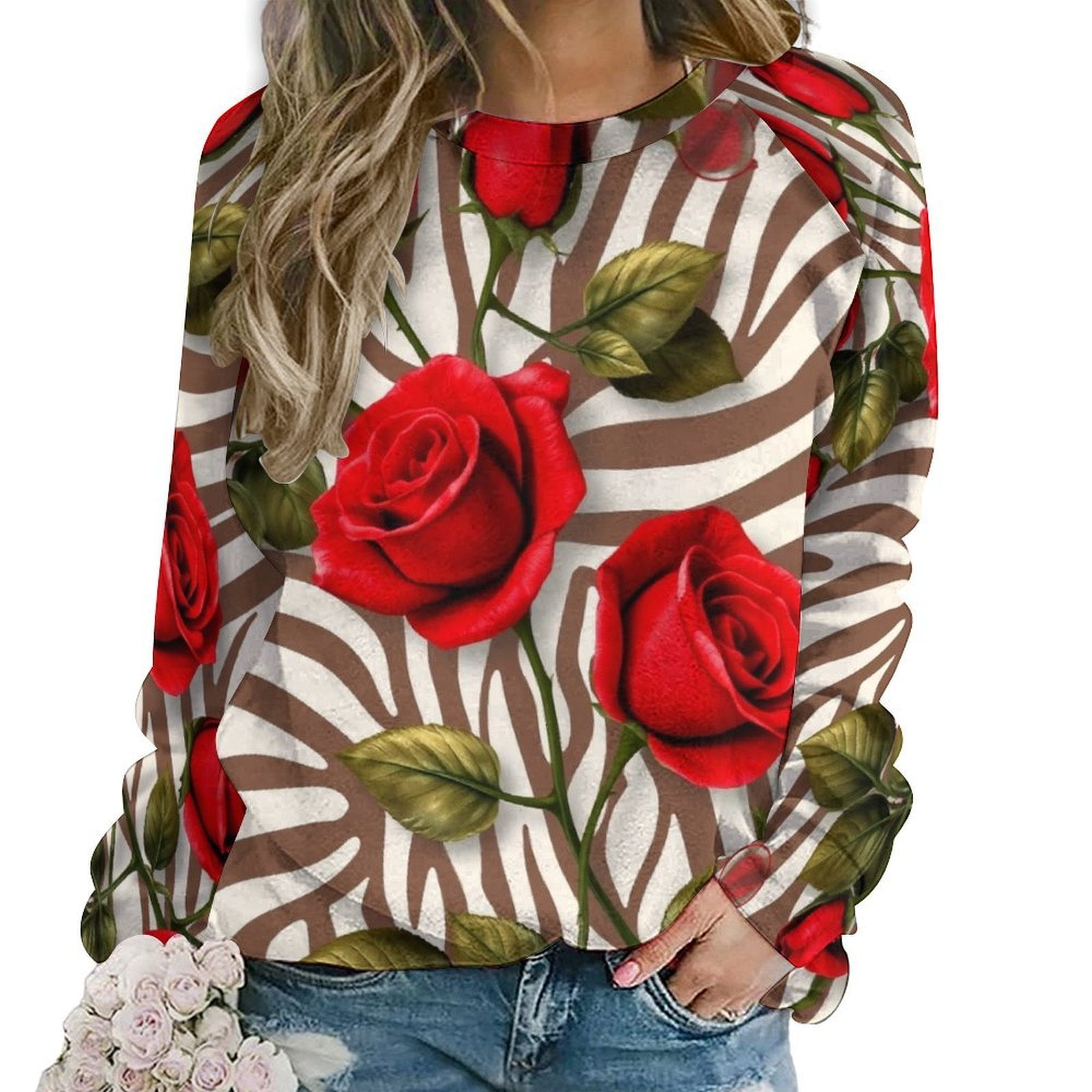 Rose And Zebra Print Pattern Hoodie Women Hoodies Sweatshirts Oversized ...