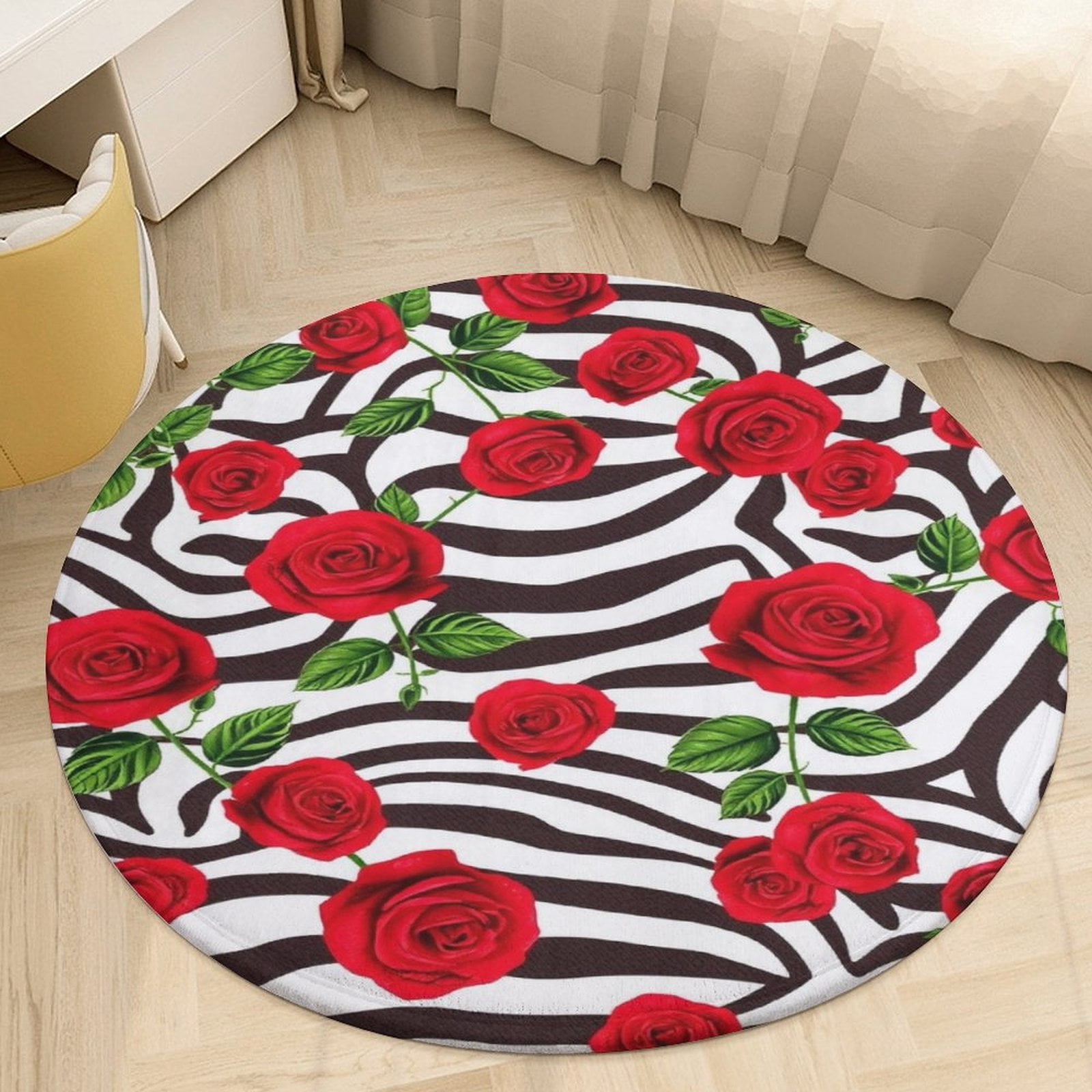 Rose And Zebra Print Pattern Round Carpets Modern Living Room Ration ...