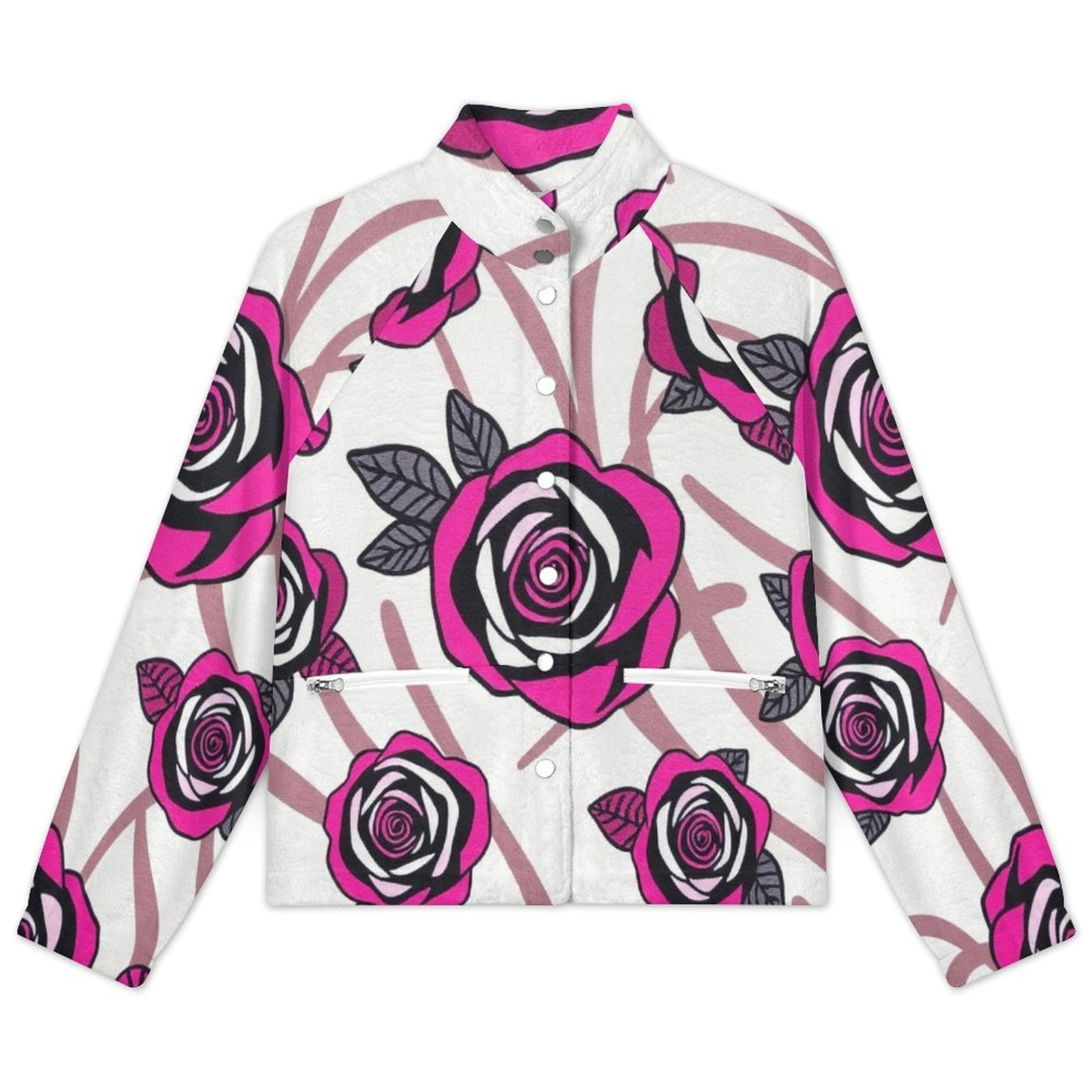 Rose And Zebra Print Pattern Warm Plush Jacket Women Autumn Winter Long ...