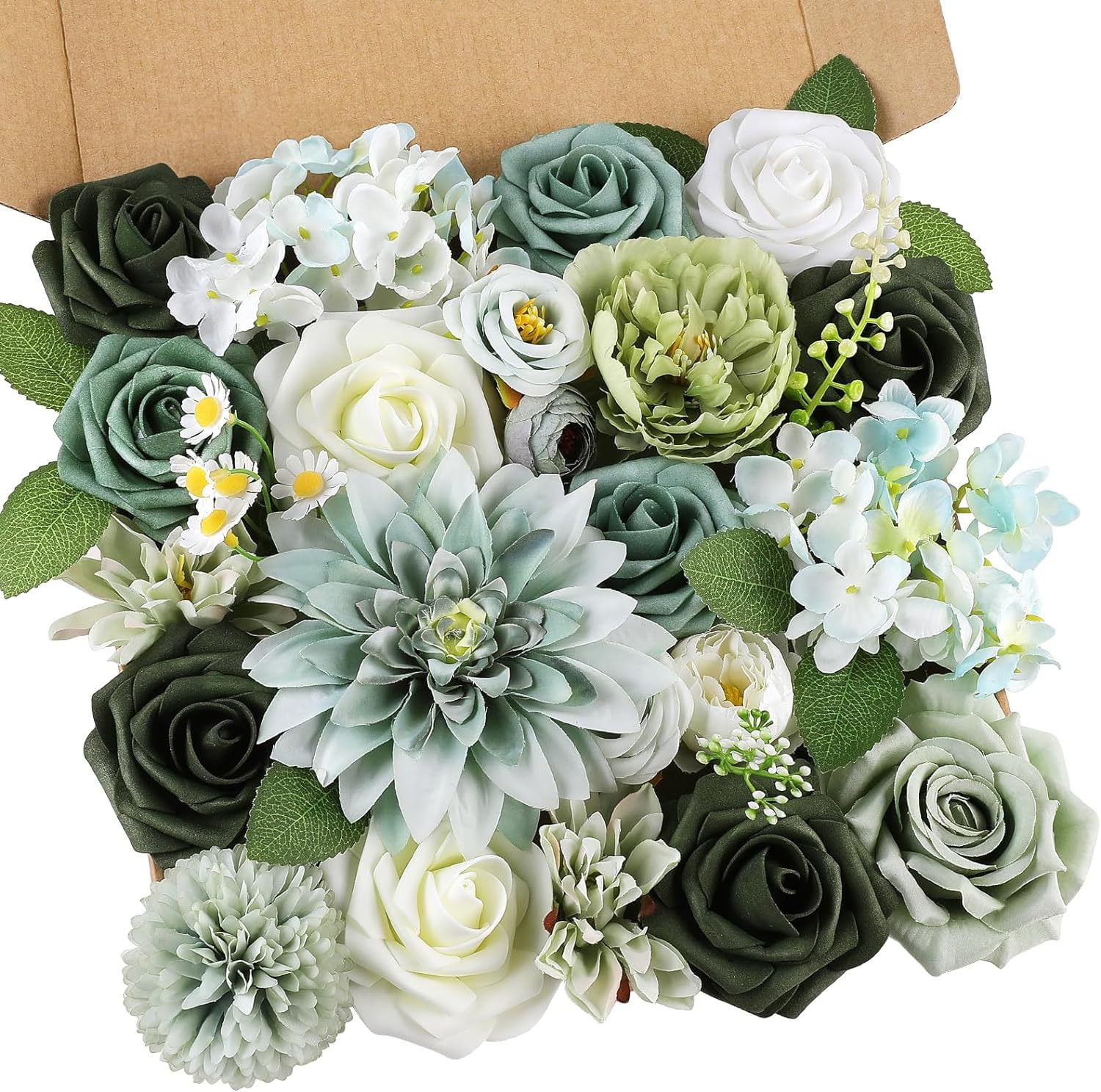 Rose Artificial Flower Combo Box Set, Mix Fake Flowers Leaf, Silk Roses ...