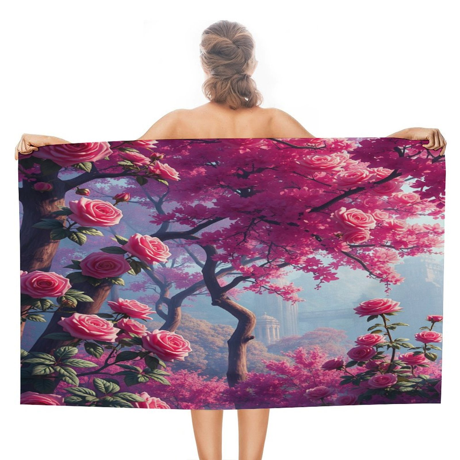 Rose Beach Blanket Soft Absorbent Lightweight Long Wide Packable Towels ...