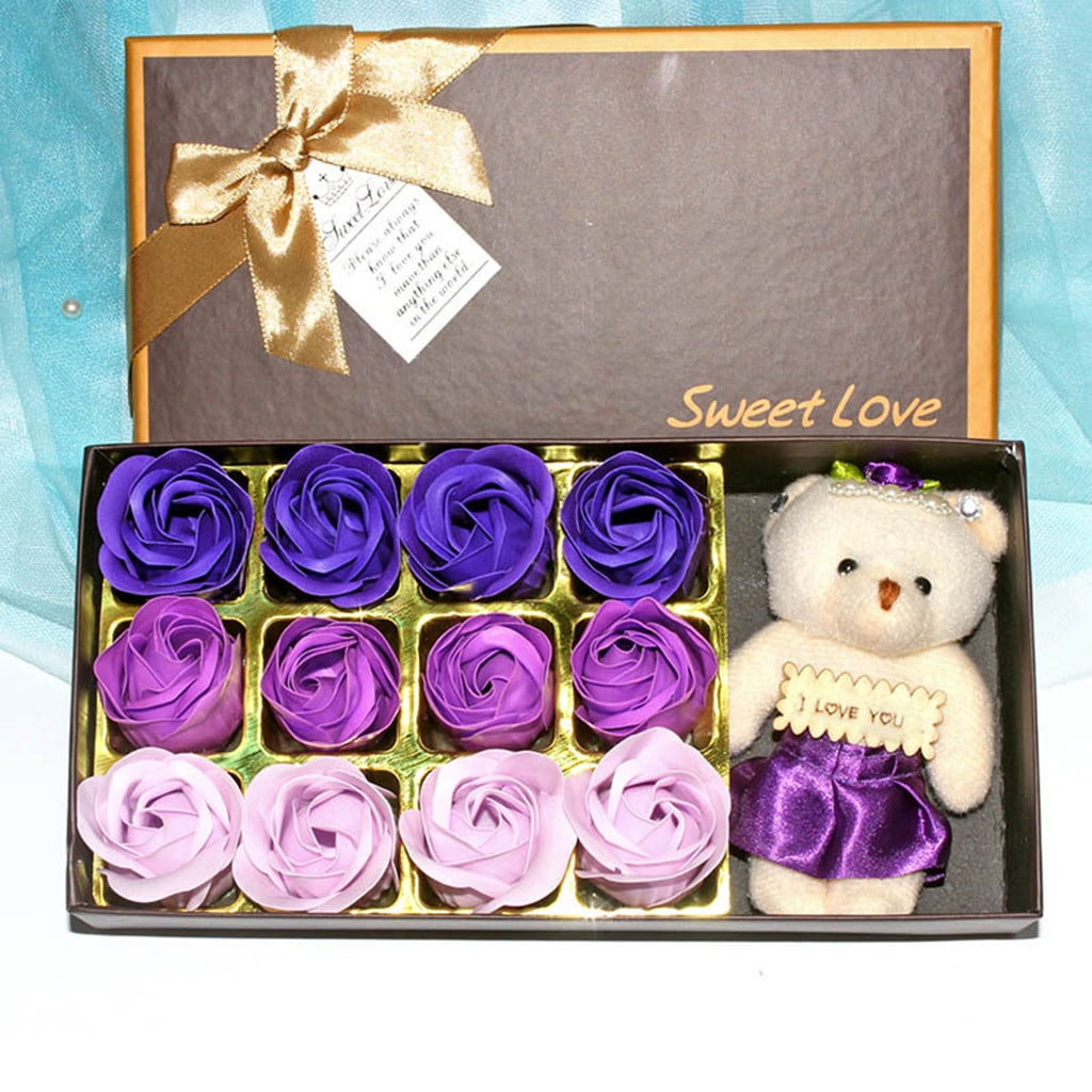 Rose Bear,Romantic Teddys Bear with Preserved Rose 12Pc Rose Flower In ...