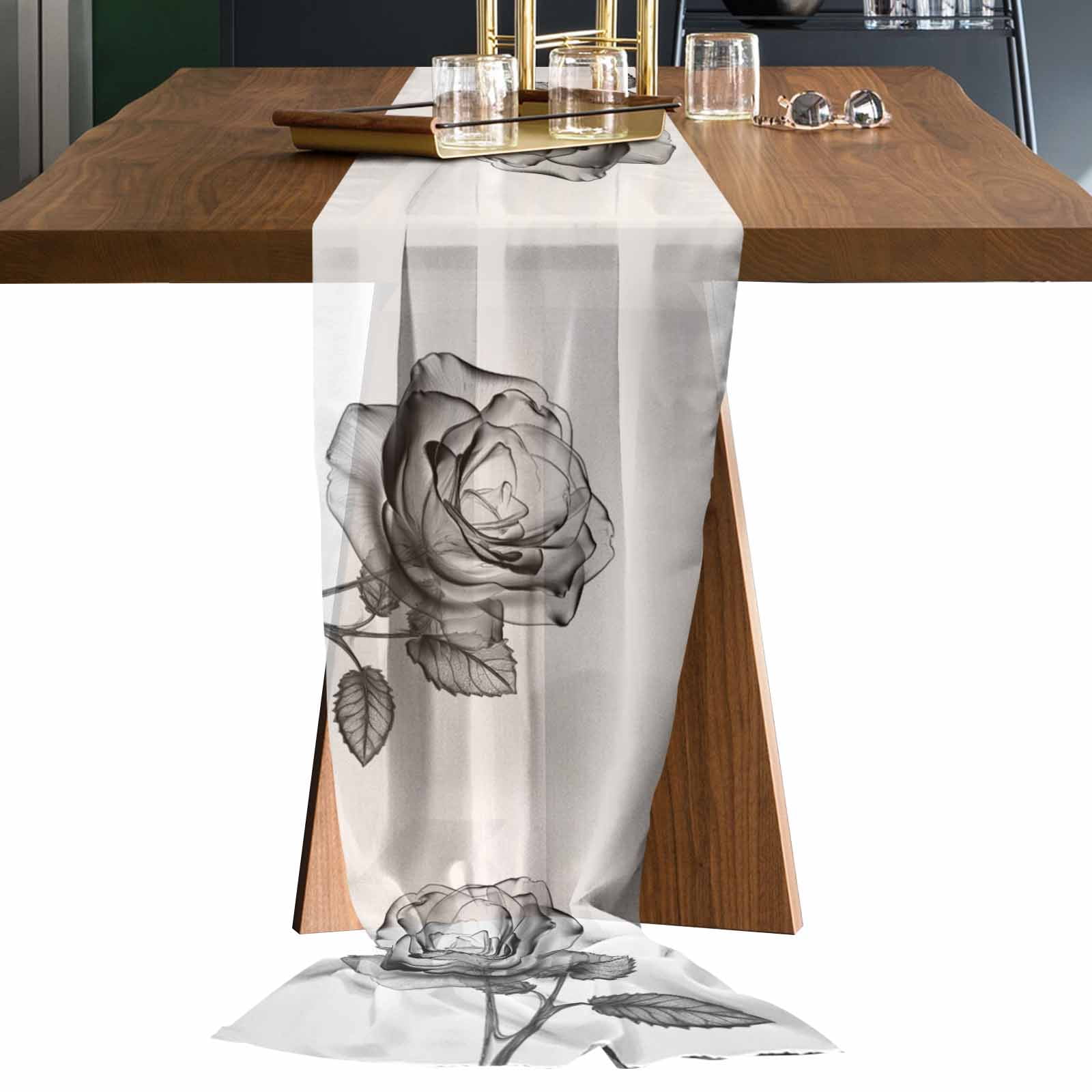 Rose Black And White Tulle Table Runner Wedding Decor Chiffon Table ...