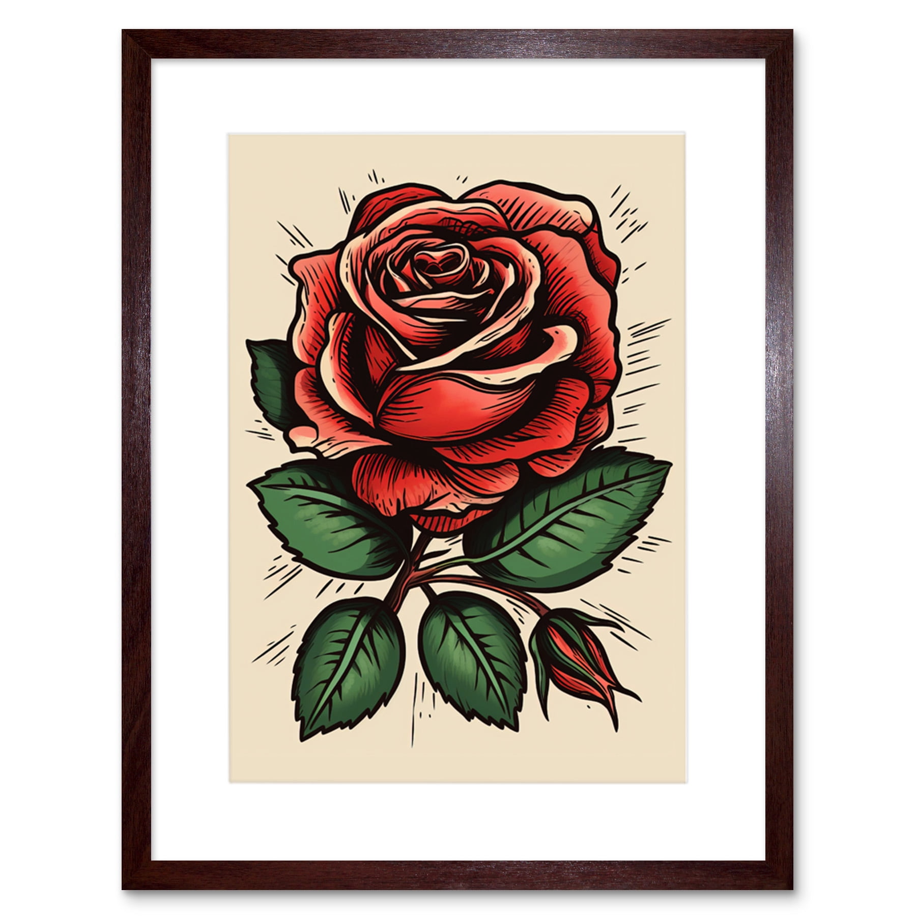 Rose Bloom Bud Old School USA Tattoo Ink Body Art Rockabilly Americana ...