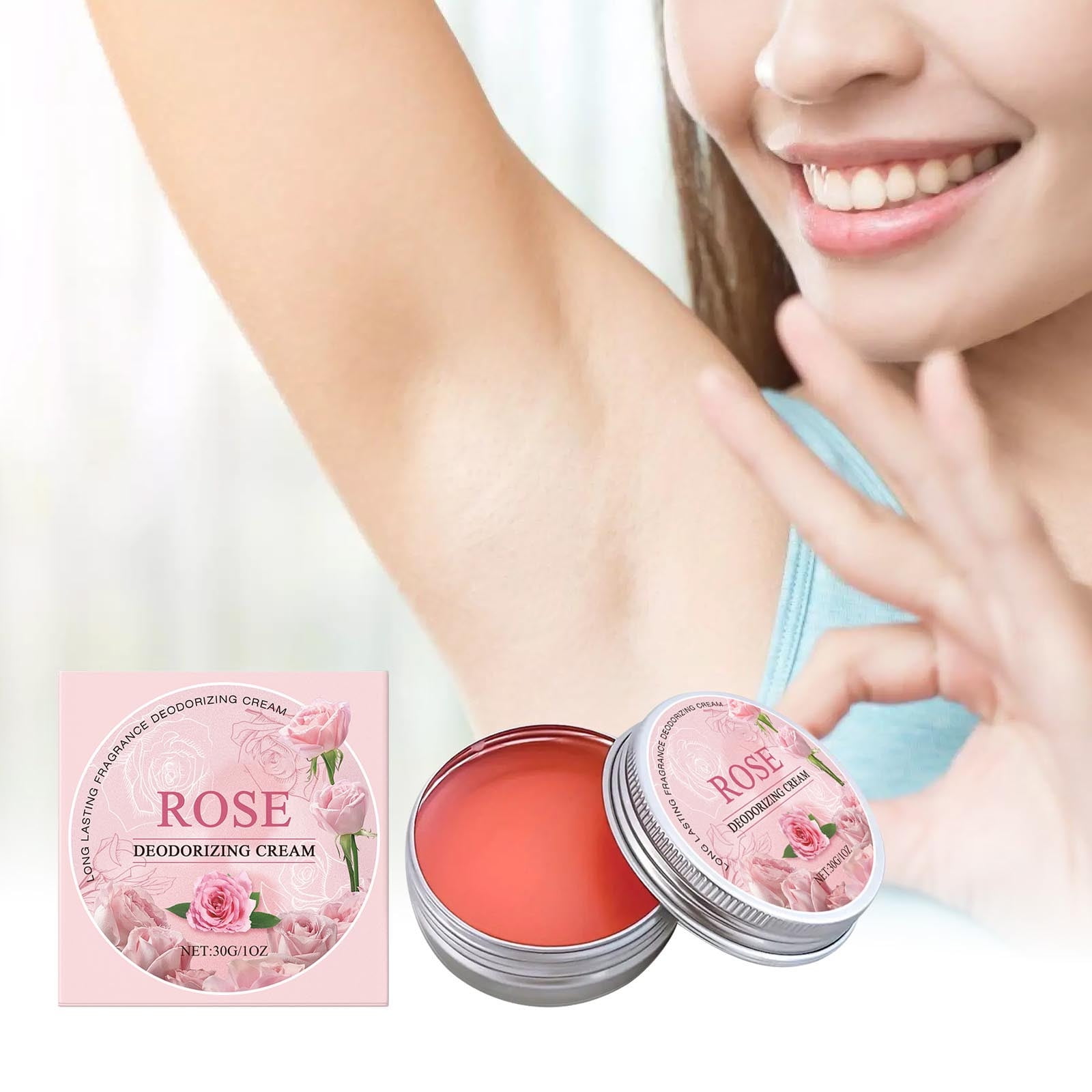 Rose Body Cream | 24-Hour Deodorant & Odor Removal | Peony Extract | Moisturizing Mild Formula ...