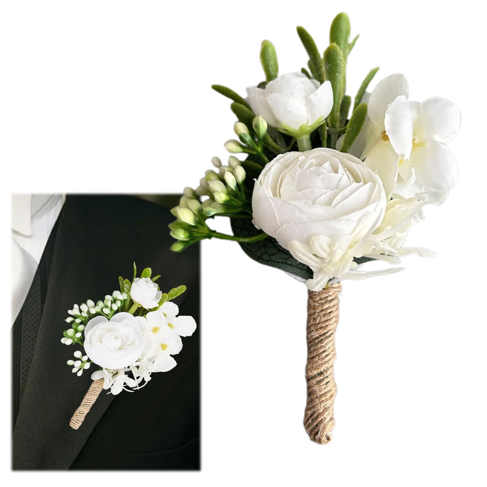 Rose Boutonniere Men Wedding Flower Pin White Cloth Artificial Roses ...