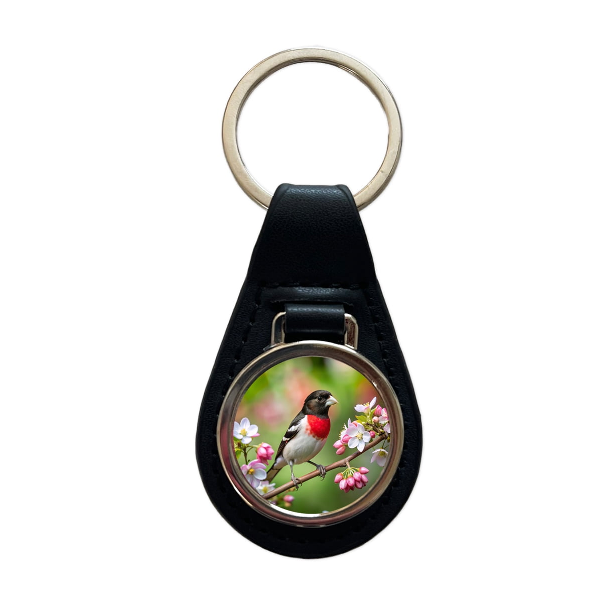 Rose Breasted Grosbeak Backyard Bird Metal Black Leather Keychain ...