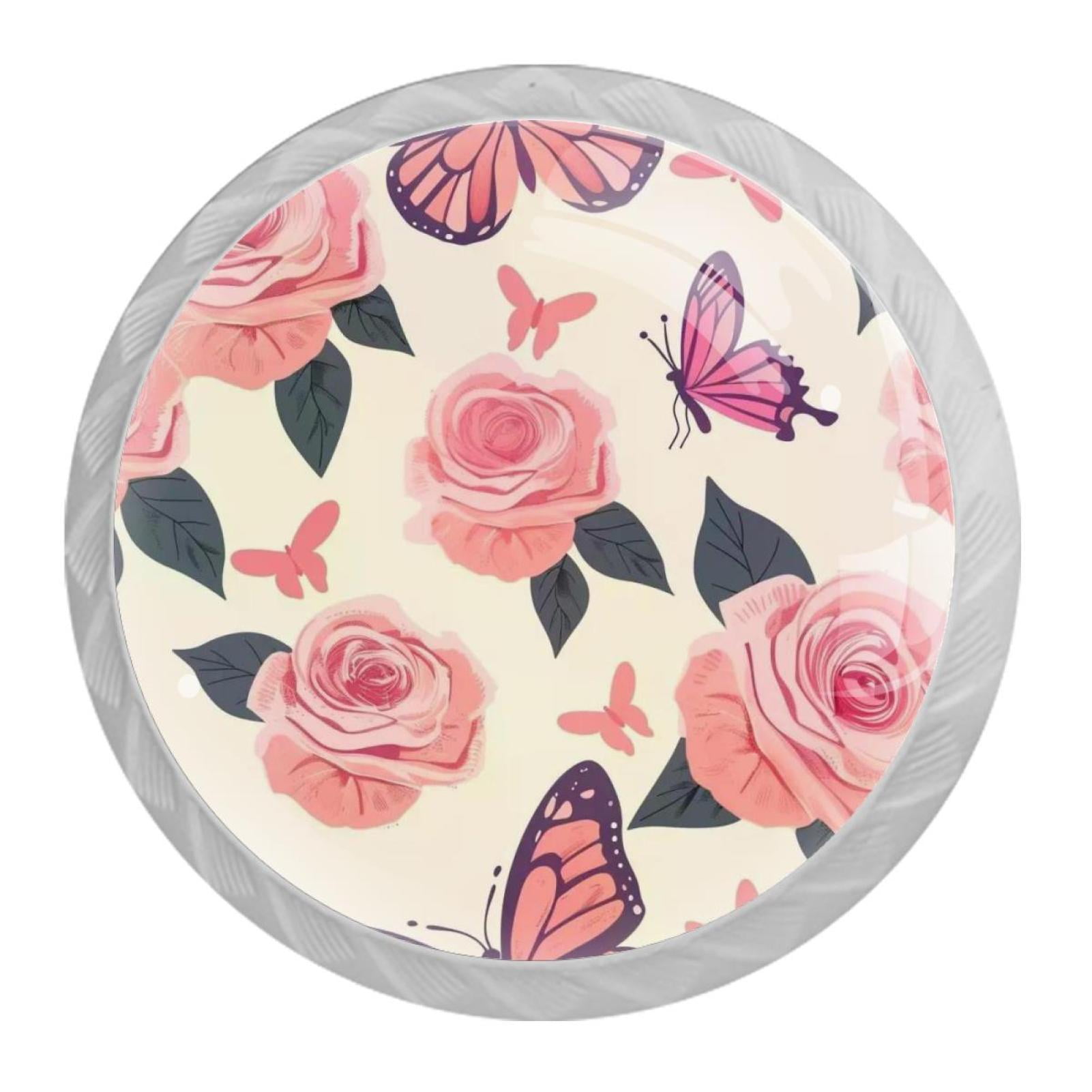 Rose Butterflies Pink Pretty Cabinet Knobs, Stainless Steel Kitchen ...