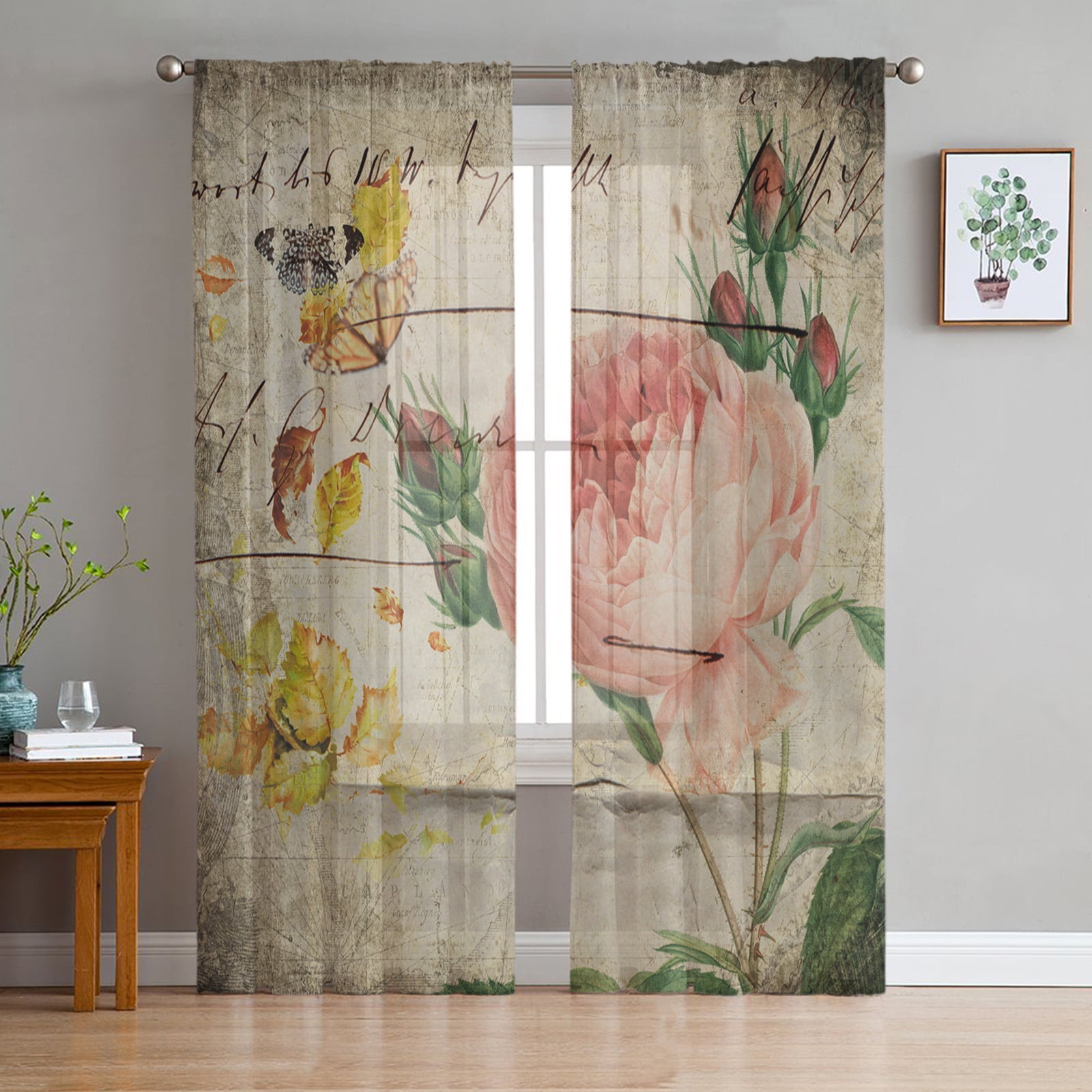 Rose Butterfly Retro Tulle Curtains for Living Room Bedroom ration ...