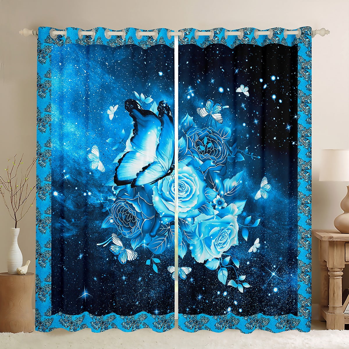 Rose Butterfly Window Curtains,Girls Butterfly 42"Wx63"L Curtains ...