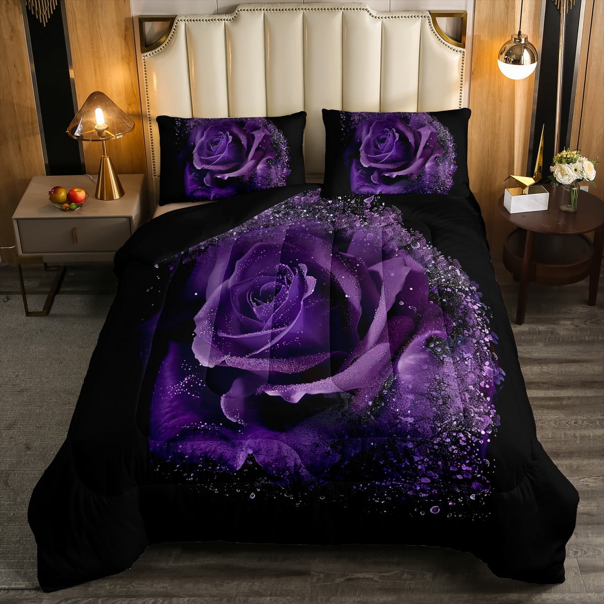 Rose Comforter Set ,Queen Bedding for Women,3D Purple Rose Bedding ...