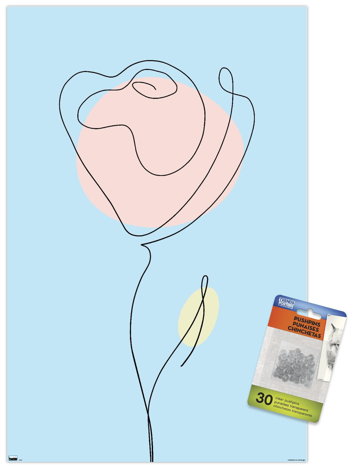 Rose Continuous Line Wall Poster with Push Pins, 14.725" x 22.375 ...