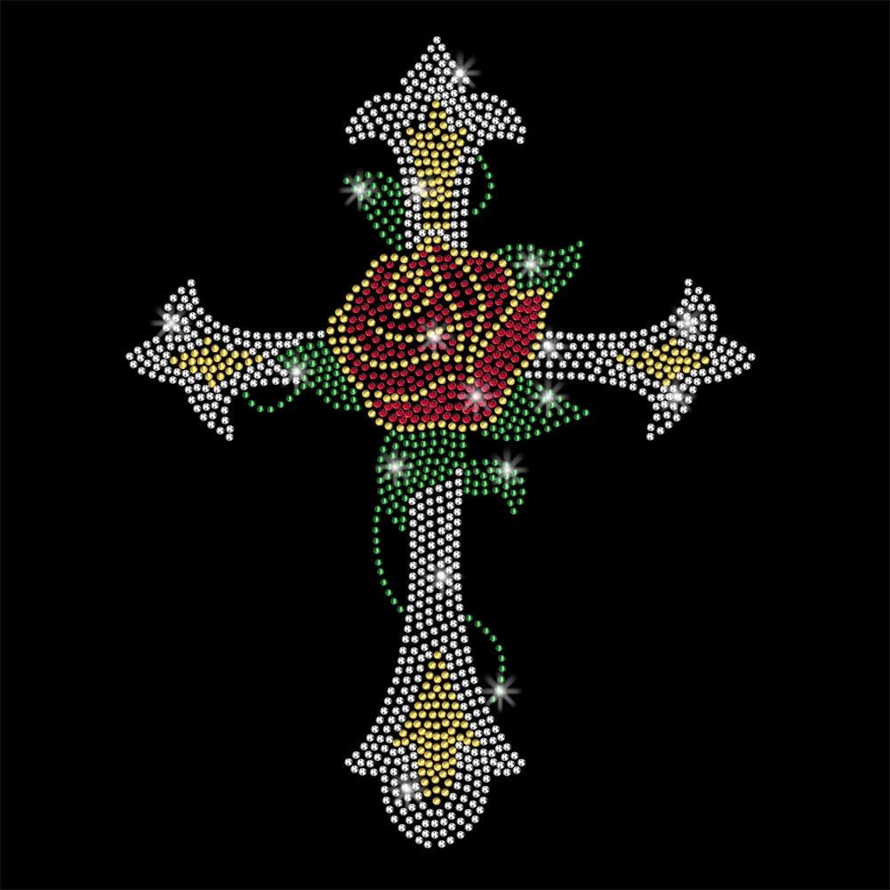 Rose Cross Bling Rhinestone Sticker Decorative Crystal Car Decal ...