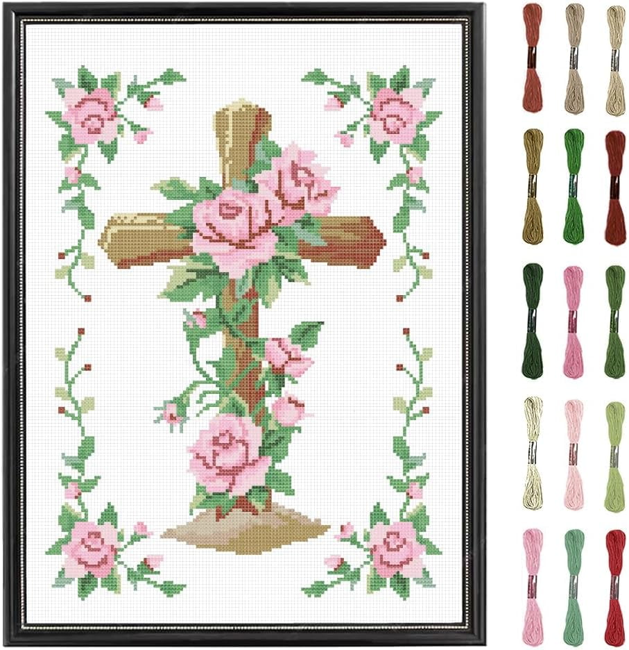 Rose Cross Stitch Kit Cross Stitch Starter Kit for Adults with ...