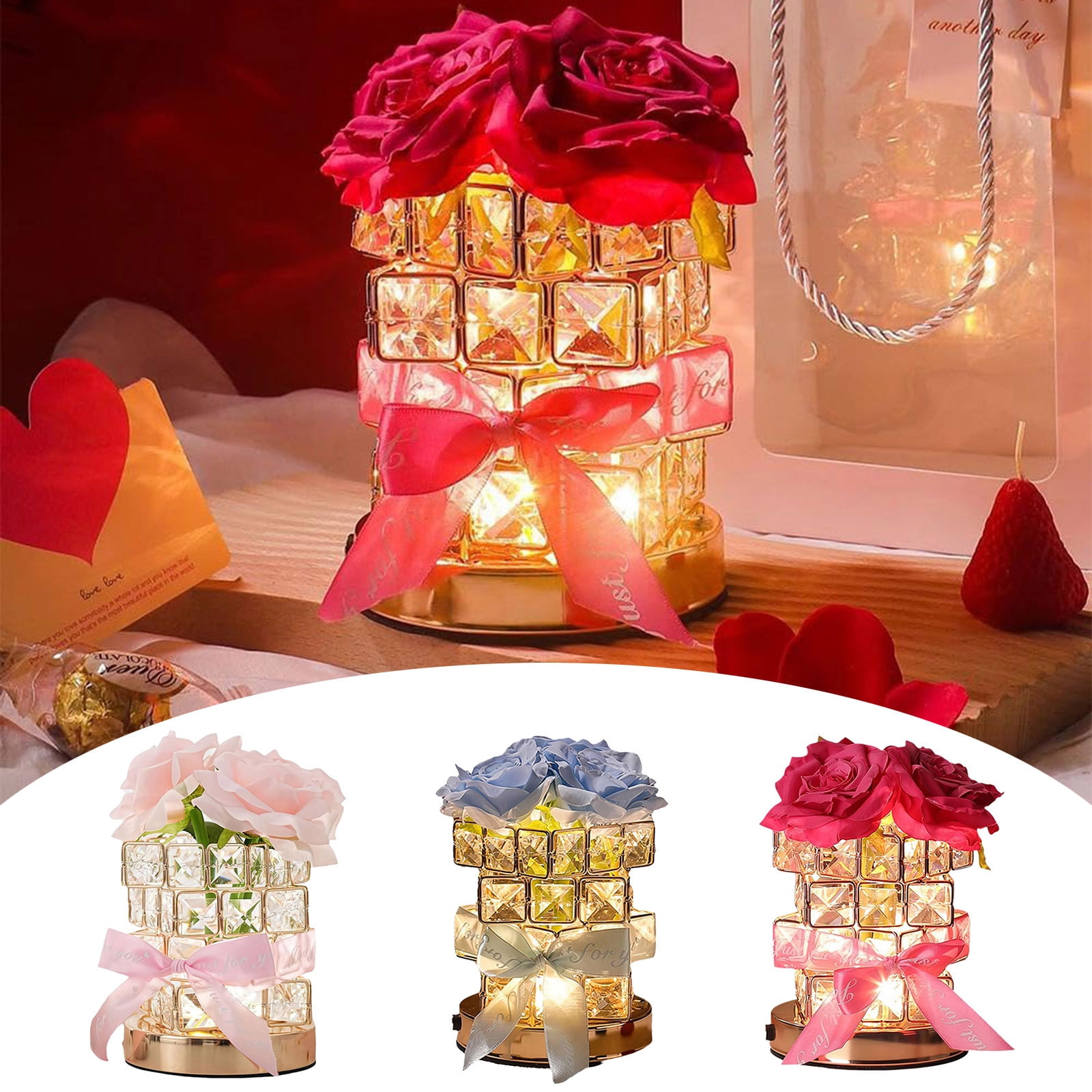 Rose Table Lamp, Rechargeable Cordless Rose Light 3 Colors Dimmable ...