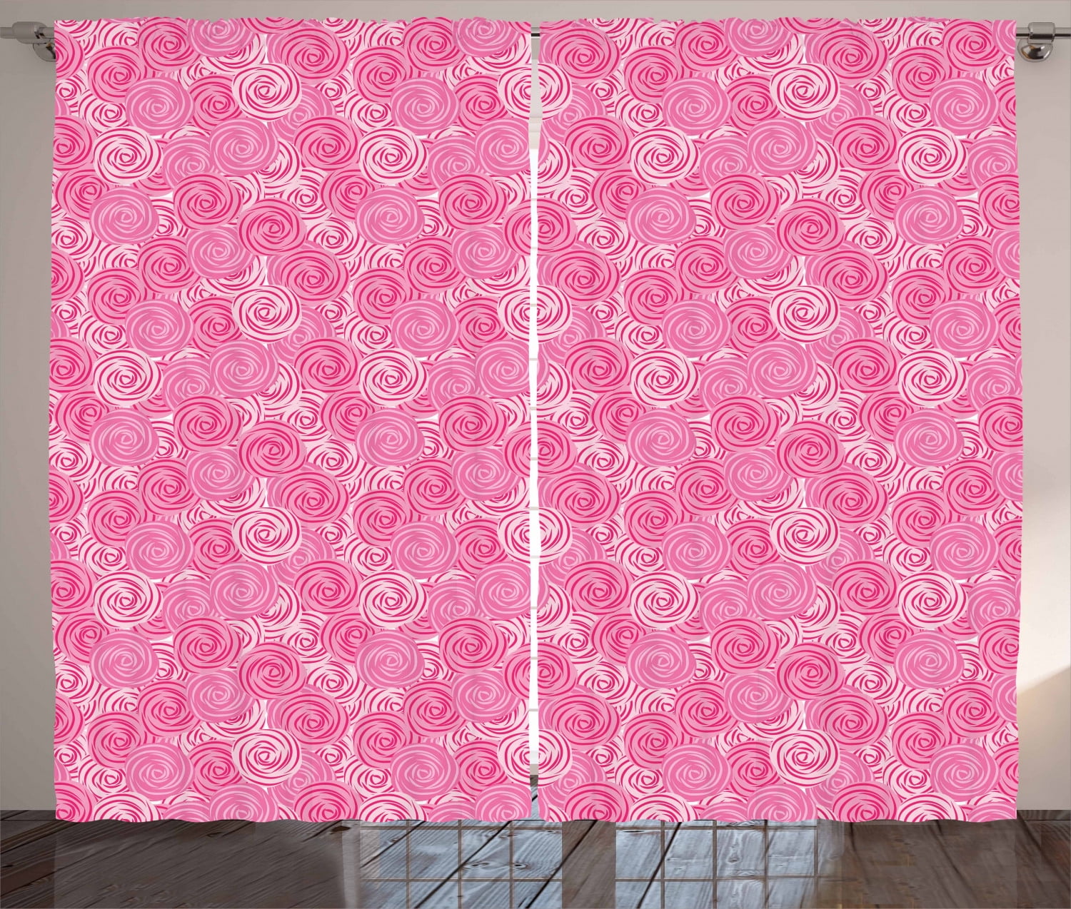 Rose Curtains 2 Panels Set, Abstract Style Round Flower Motifs Inspired ...