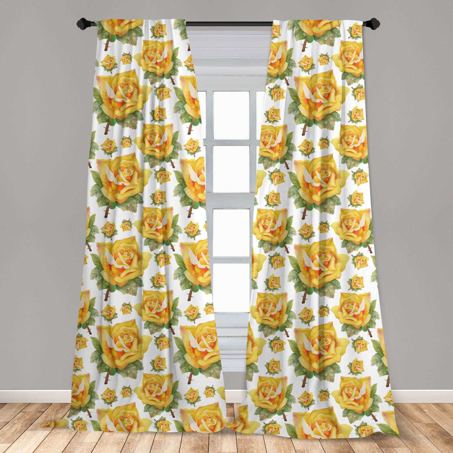 Rose Curtains 2 Panels Set, Botanical Pattern with Roses Natural Beauty ...
