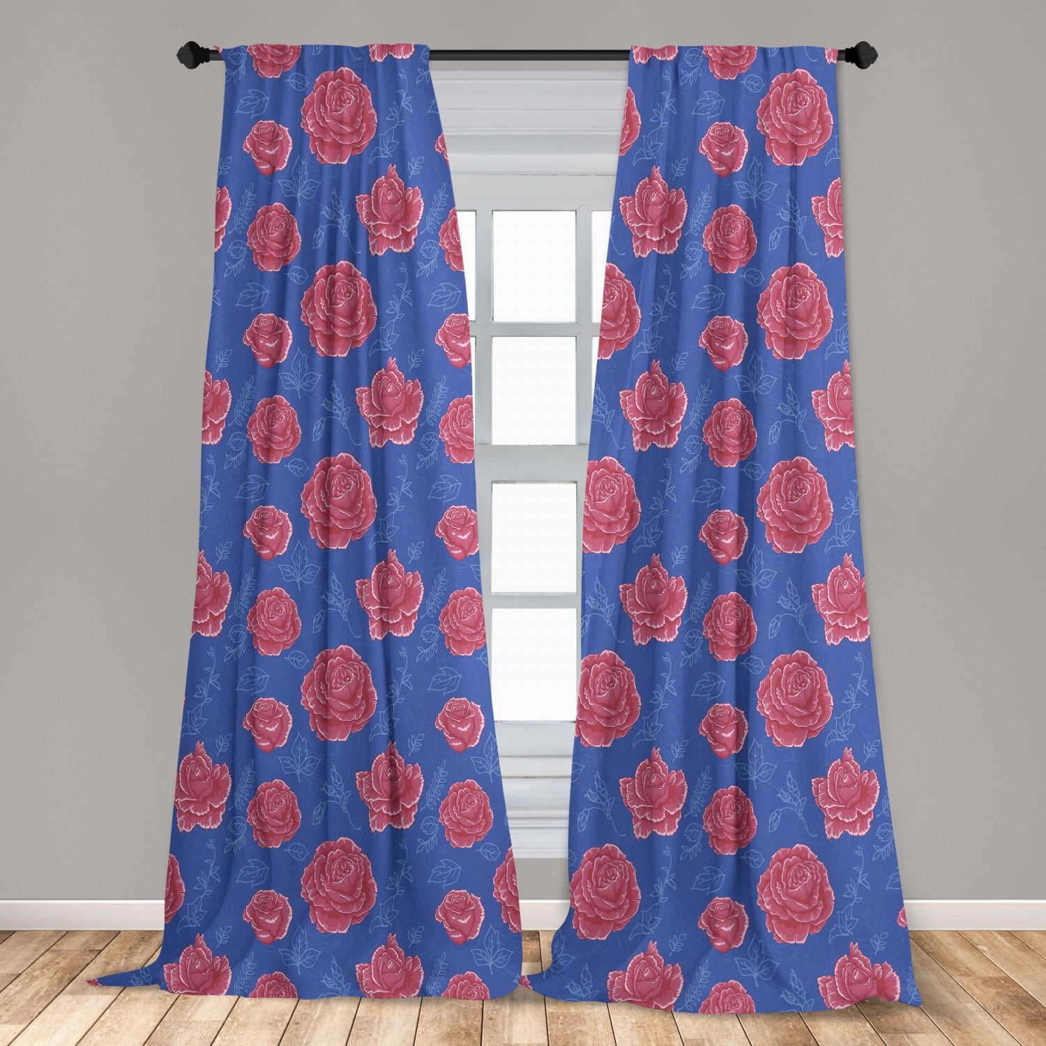 Rose Curtains 2 Panels Set, Romantic Bicolour Design Petal Pattern with ...