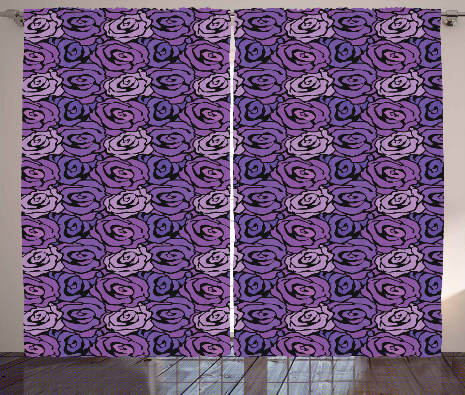 Ambesonne Rose Curtains 2 Panel Set, Romantic Bouquet Pattern, 108" x ...